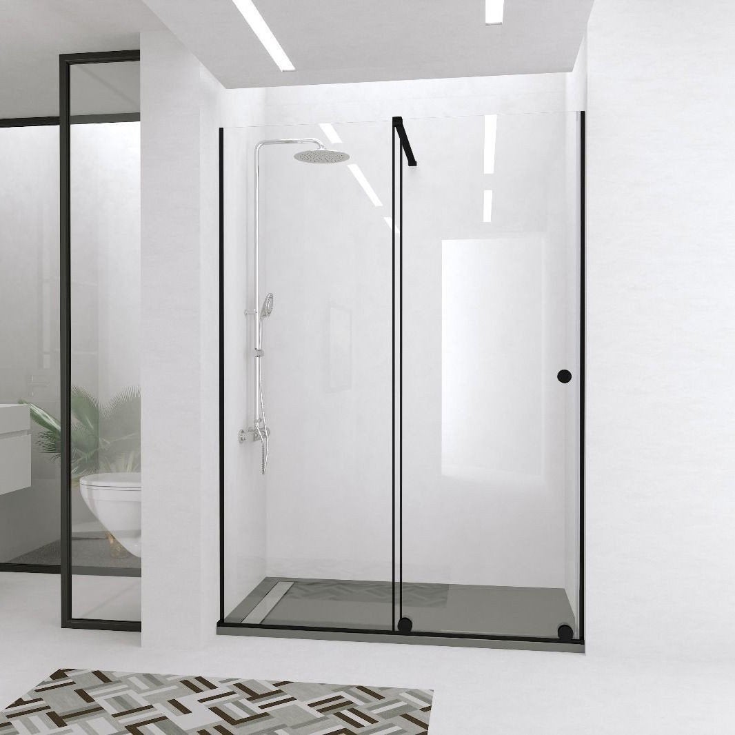 Mampara de ducha negra fijo mÃ¡s puerta corredera Bron - Con dibujo ...
