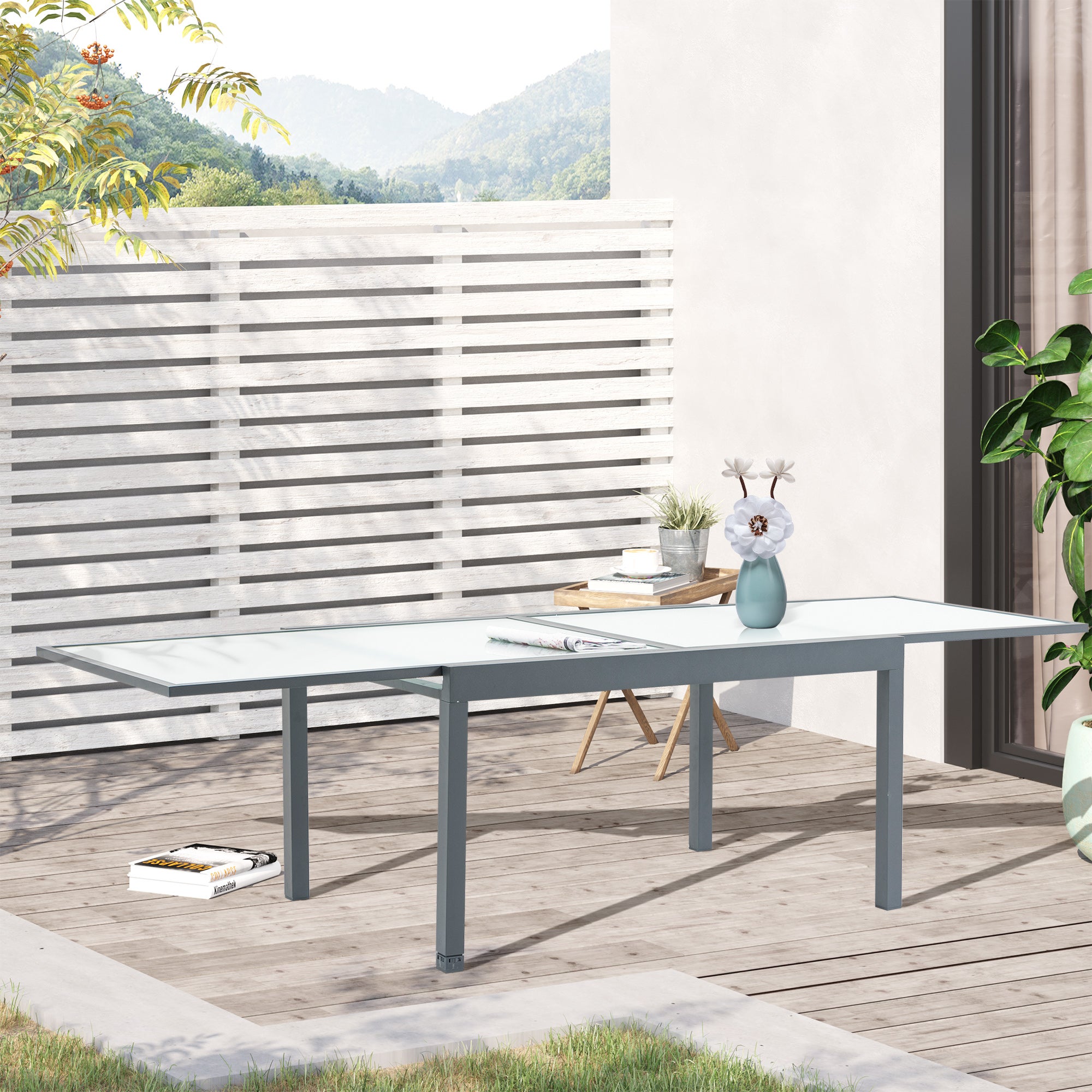Mesa de jardín comedor extensible rectangular 160-210cm vidrio templado ...