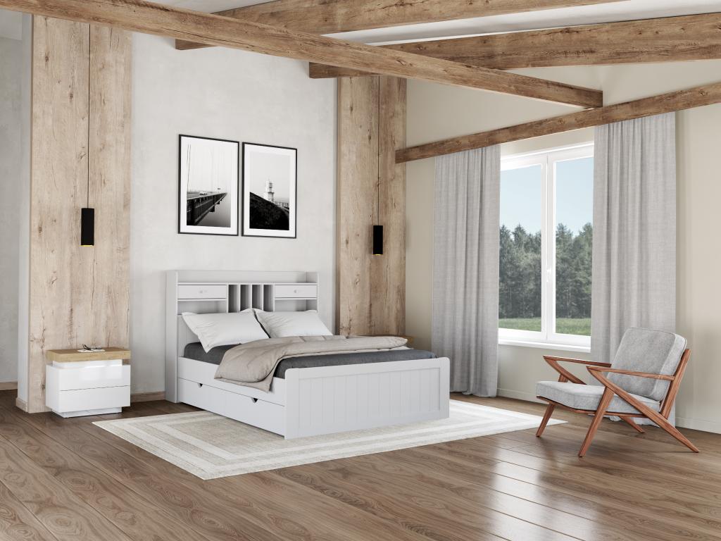 Lit avec rangements 140 x 190 cm - Blanc - MEDERICK | Leroy Merlin