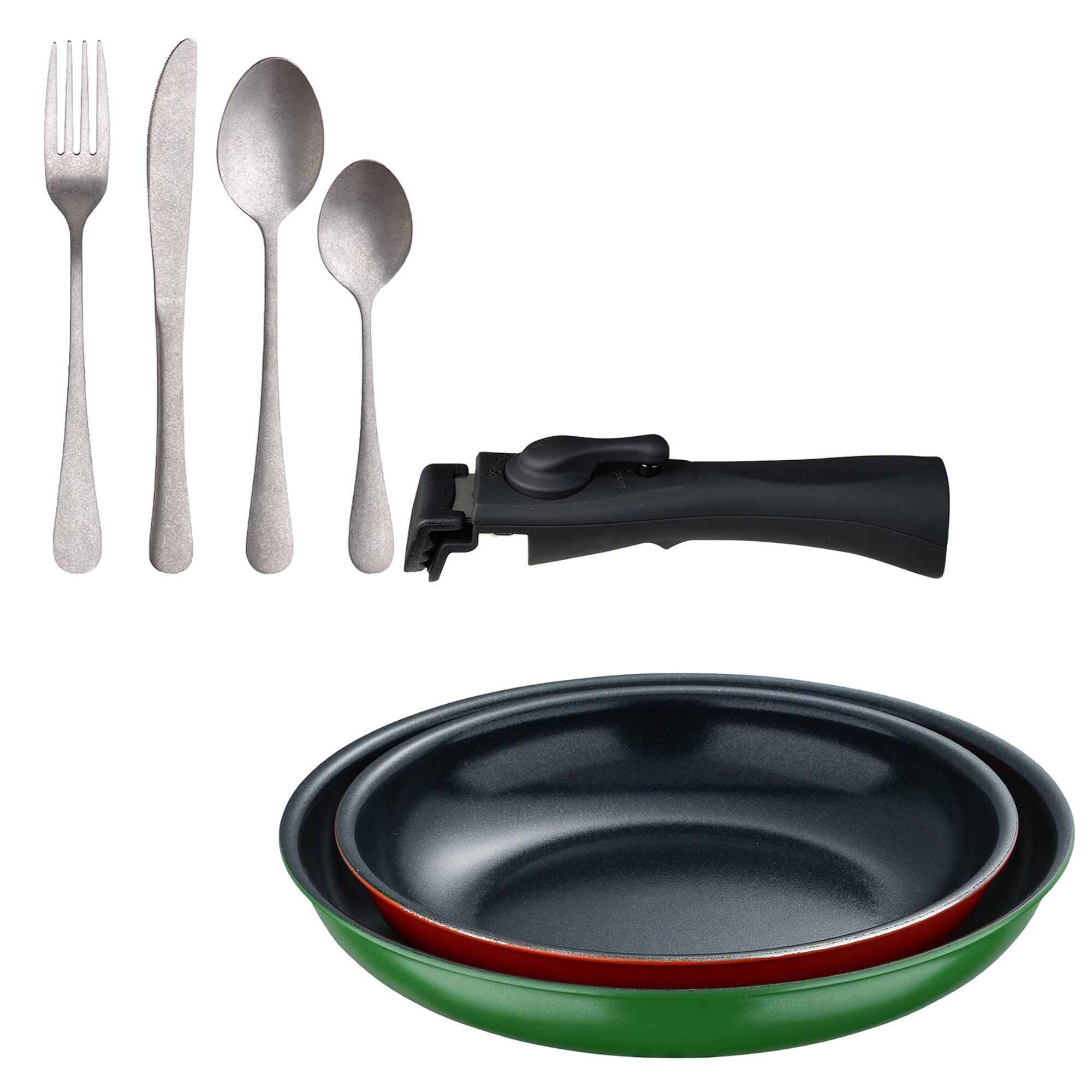 Poêles à induction Click&Cook Ø22Ø26 cm et ensemble de couverts 16 ...