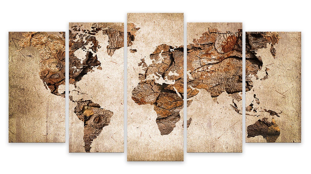 Tableau 5 parties carte du monde couleur bois - 150x80 cm | Leroy Merlin