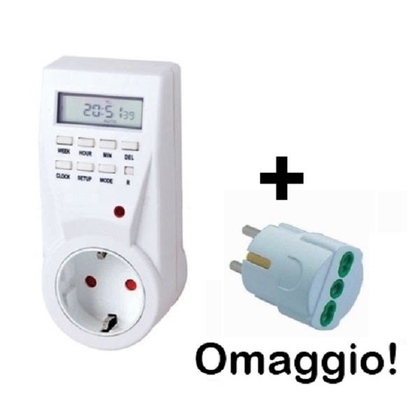 Presa schuko temporizzata/Timer digitale con temporizzatore settimanale con adattatore | Leroy ...