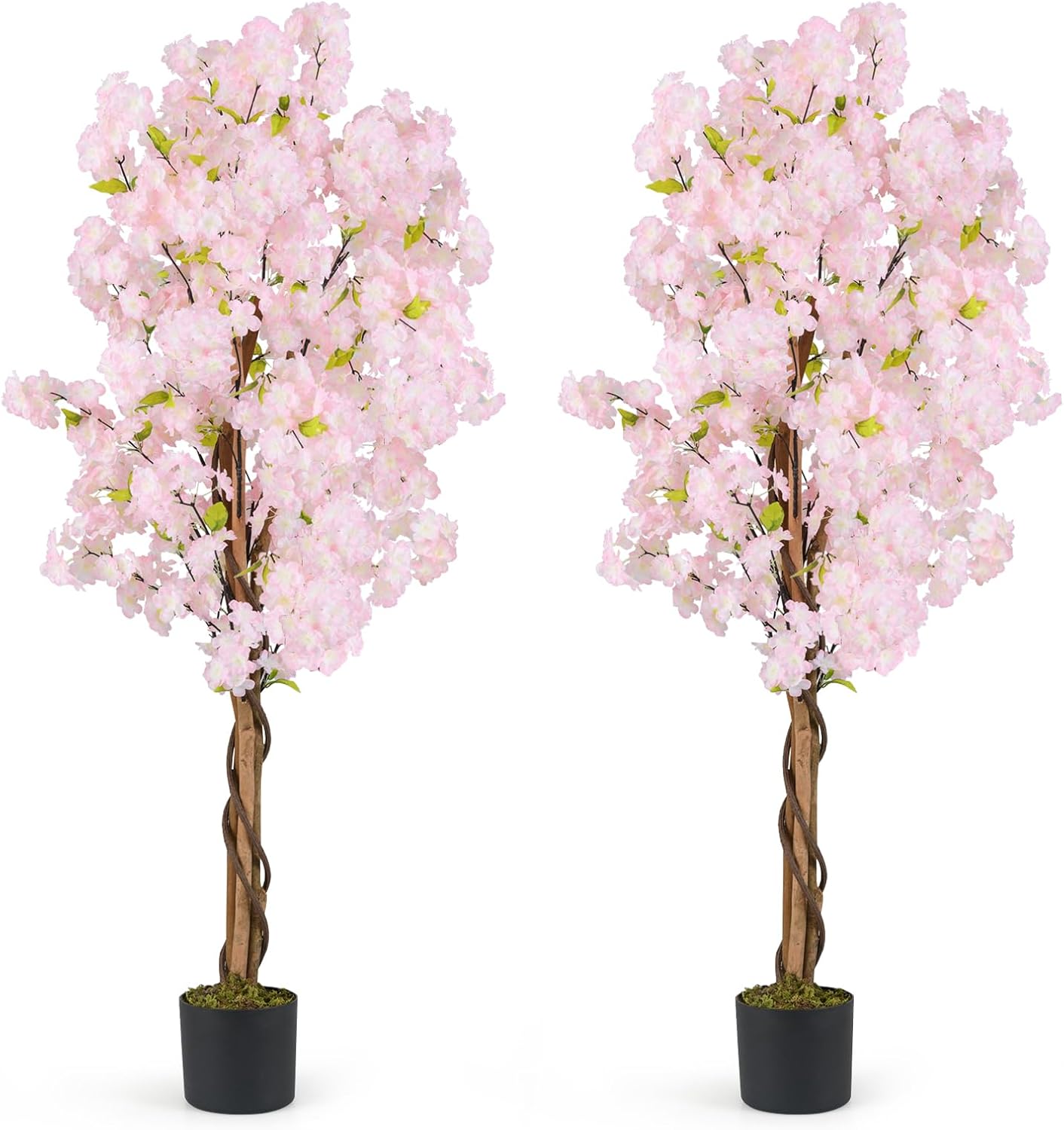 Lot de 2 cerisiers artificiels en pot - 150 cm de haut - Cerisier artificiel avec fleurs roses ...
