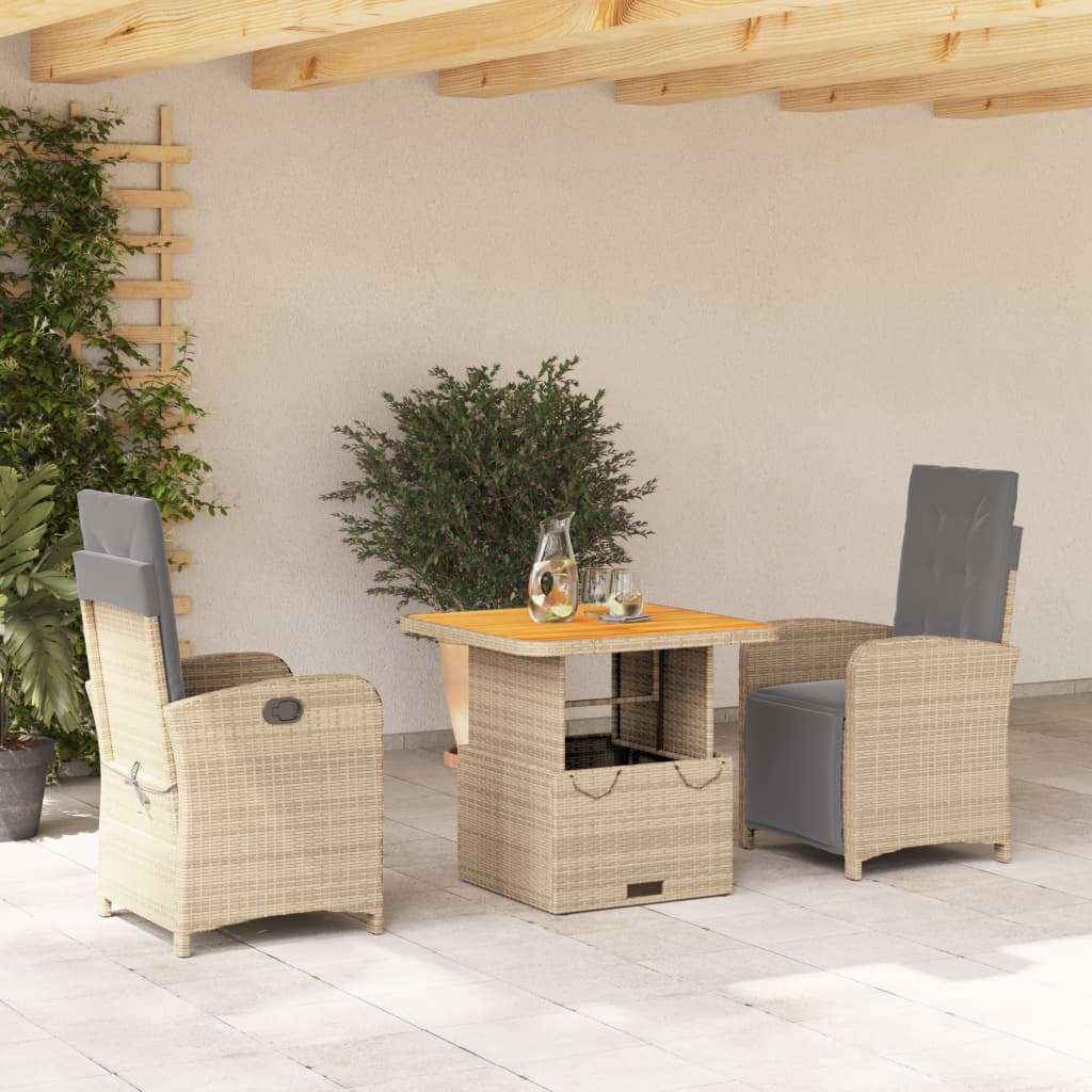 Ensemble à manger de jardin et coussins 3 pcs Beige poly rotin | Leroy Merlin