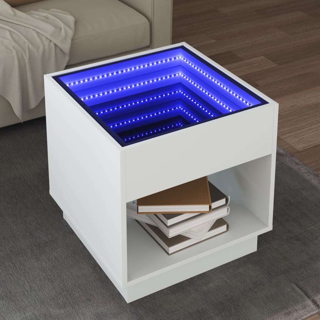 Table basse avec LED infini blanc 50x50x50 cm | Leroy Merlin