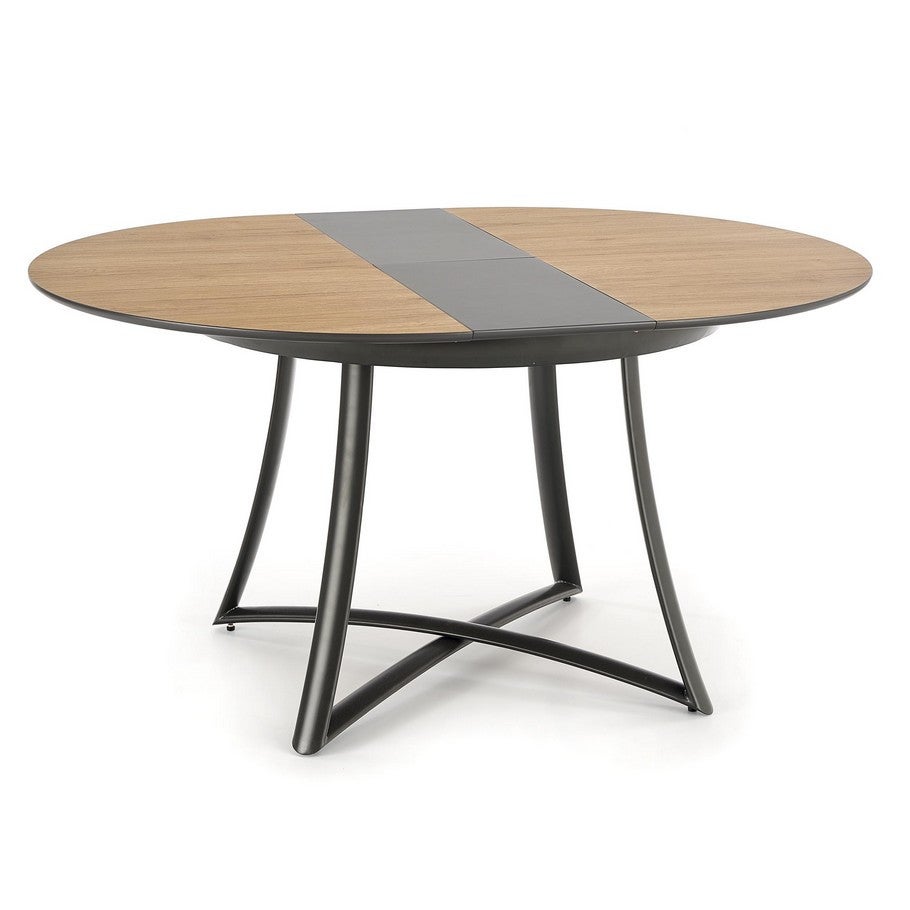 Table de salle à manger ronde extensible aspect chêne pieds acier Steel ...