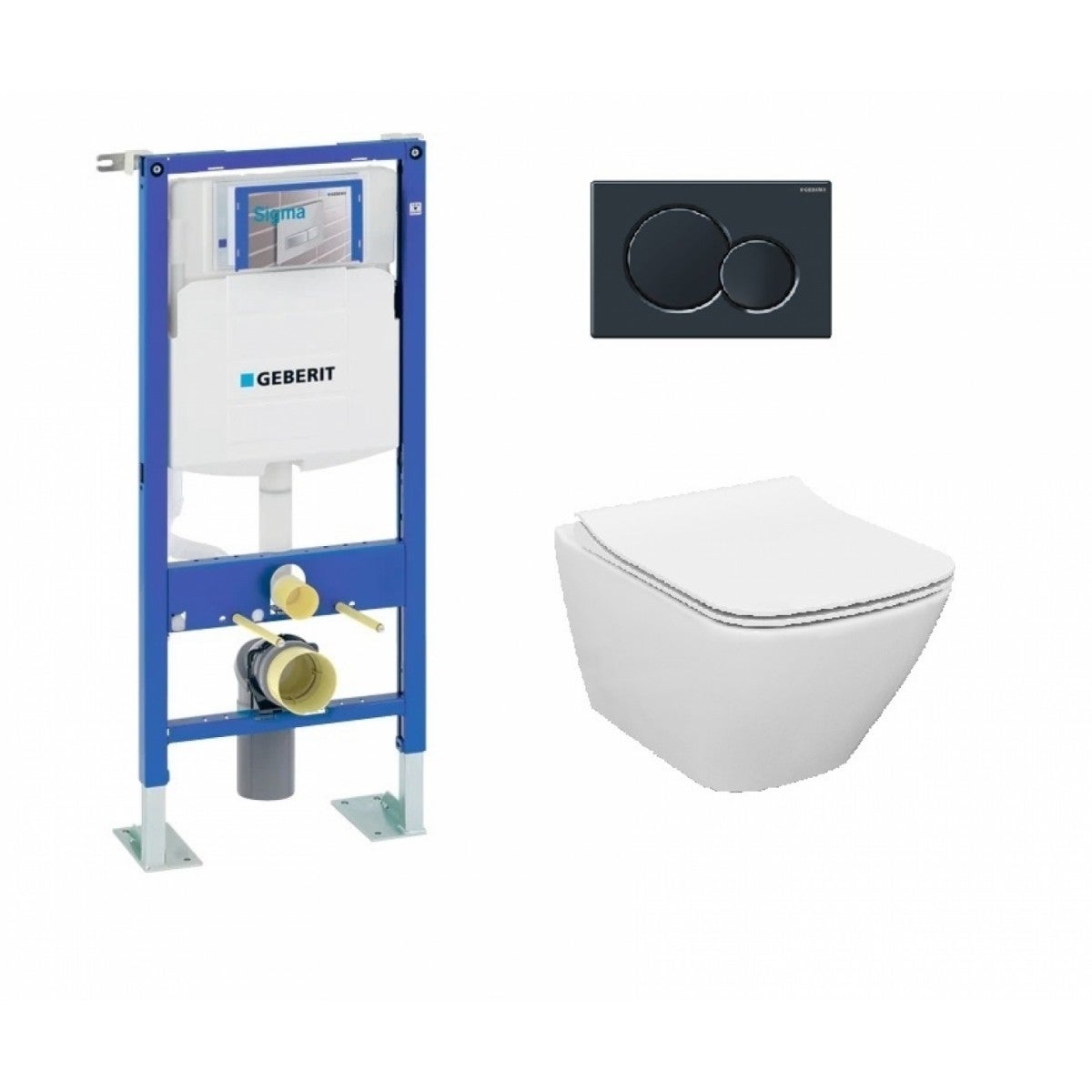 Pack WC Geberit UP320 + Cuvette sans bride SQUARE + Plaque Sigma Noir ...