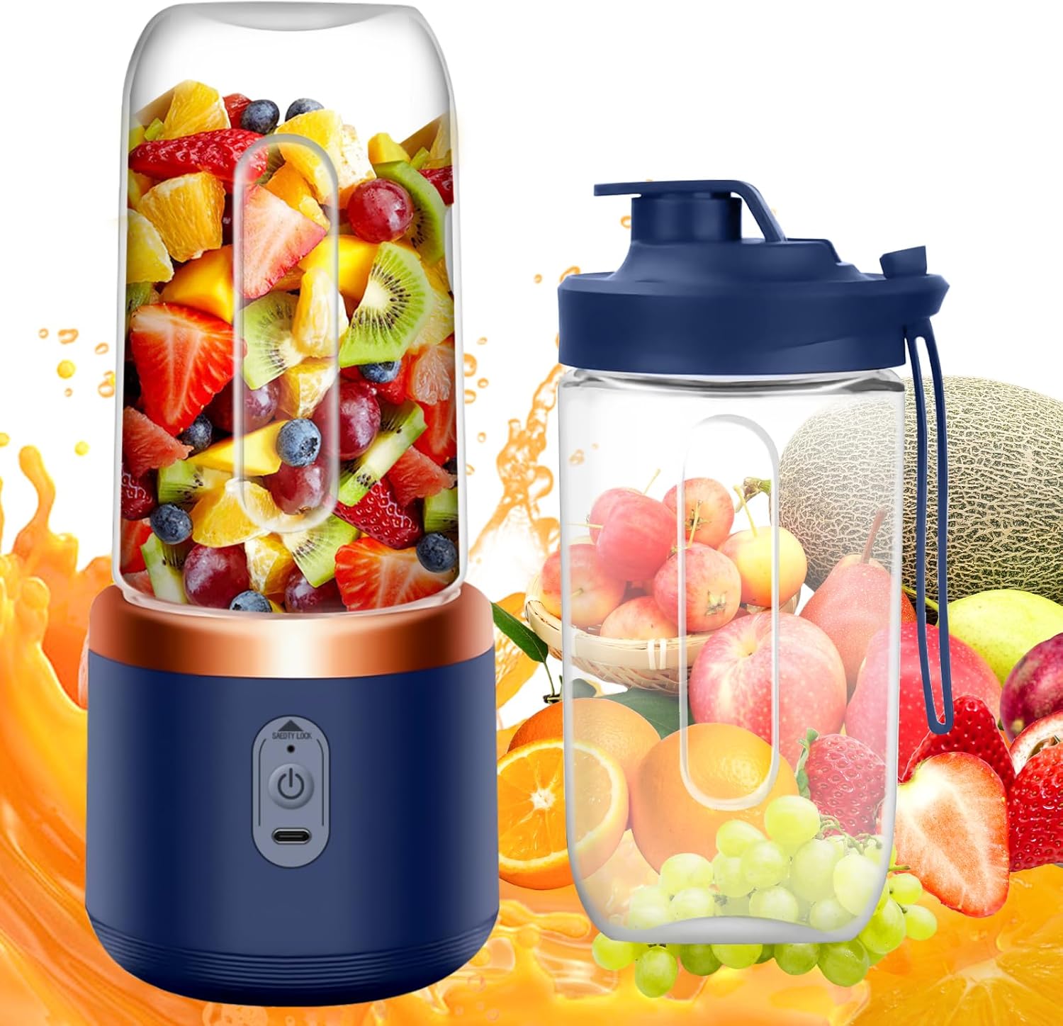 Mixeur portable 400 ml, 6 lames inox rechargeable, pour smoothies, milk ...