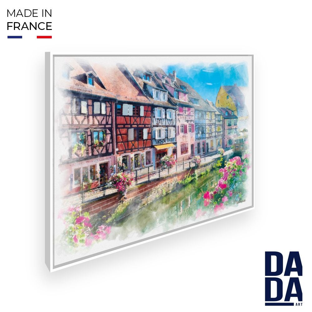 Tableau Maisons d'Alsace à Mulhouse / 45x60cm / Cadre Blanc / Fabriqué ...