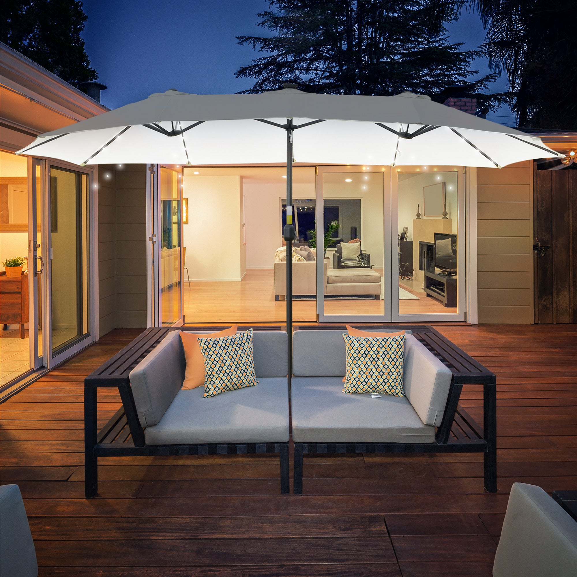 Parasol de jardin 440 x 256 x 240 cm avec éclairage solaire LED et ...