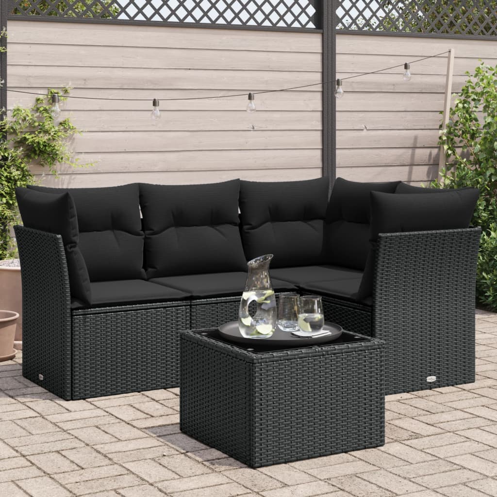 Salon de jardin 5 pcs avec coussins noir résine tressée | Leroy Merlin