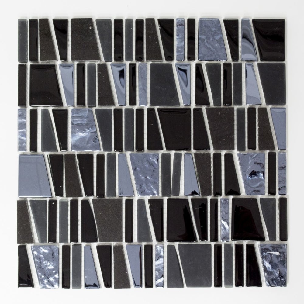 Mosaïque escalier verre mosaïque pierre EP mix noir translucide ...