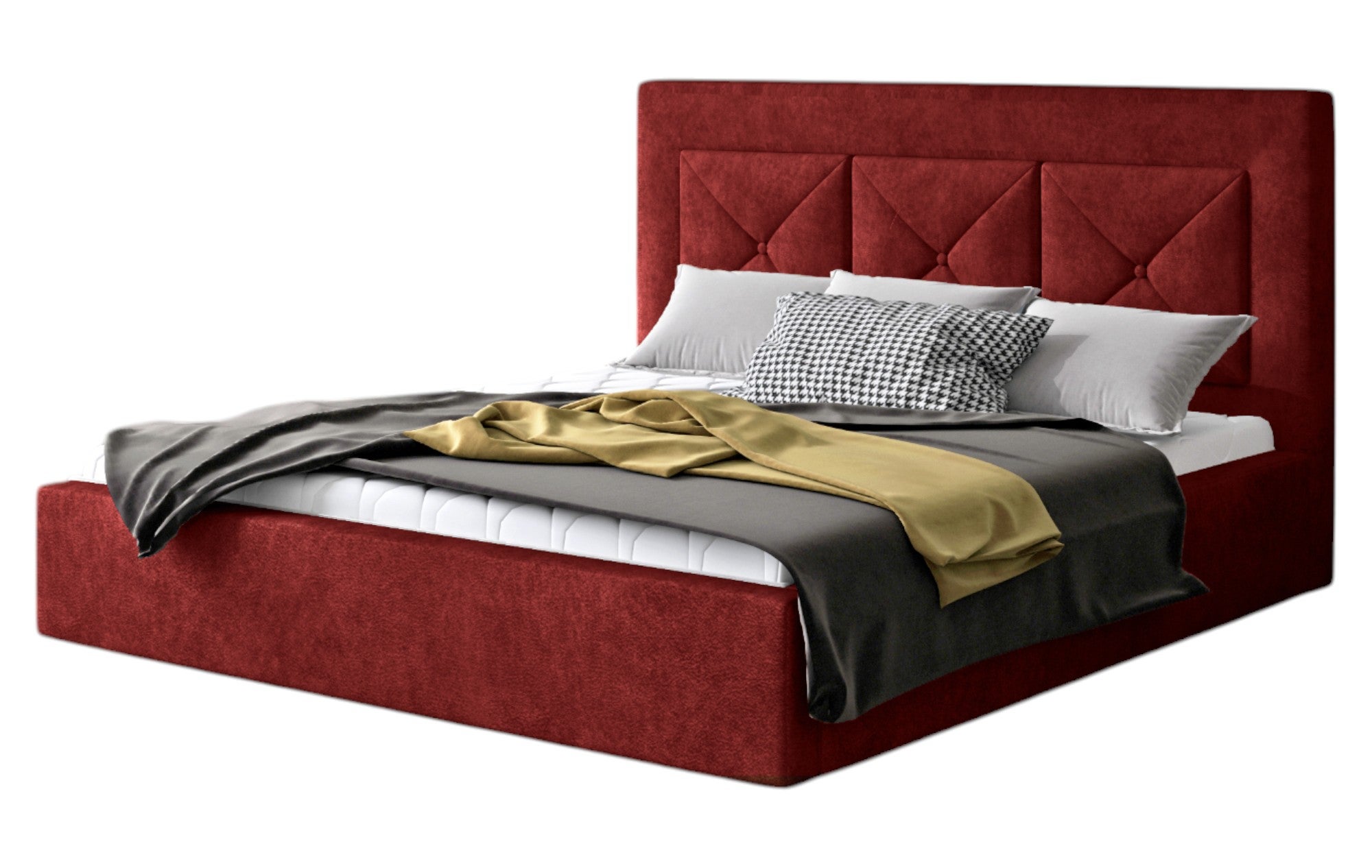 Lit double rembourré en tissu Clarin-Couleur Rouge tomette-180x200 ...