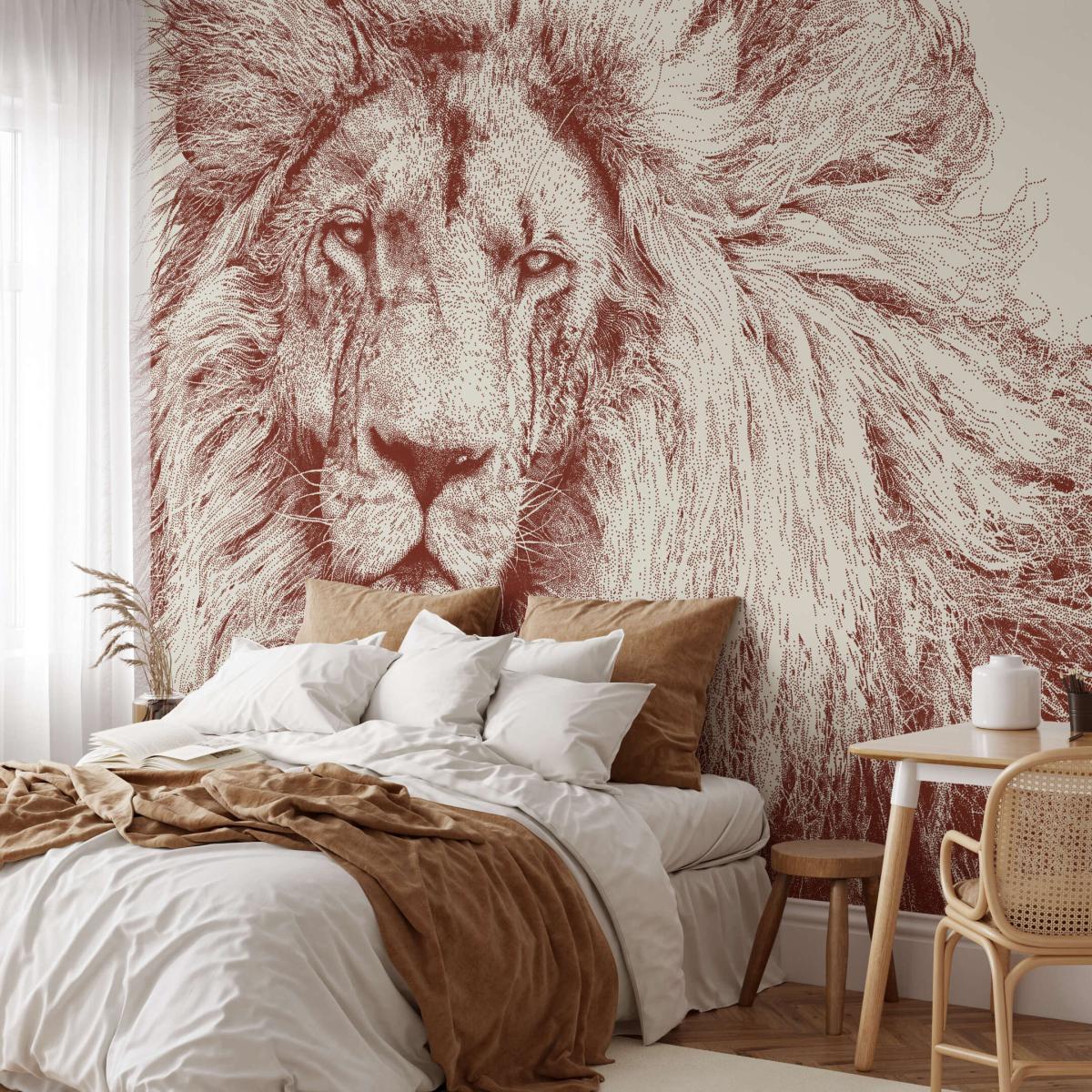 Papier peint panoramique avec visage de lion, tons de sable - 425x260 ...