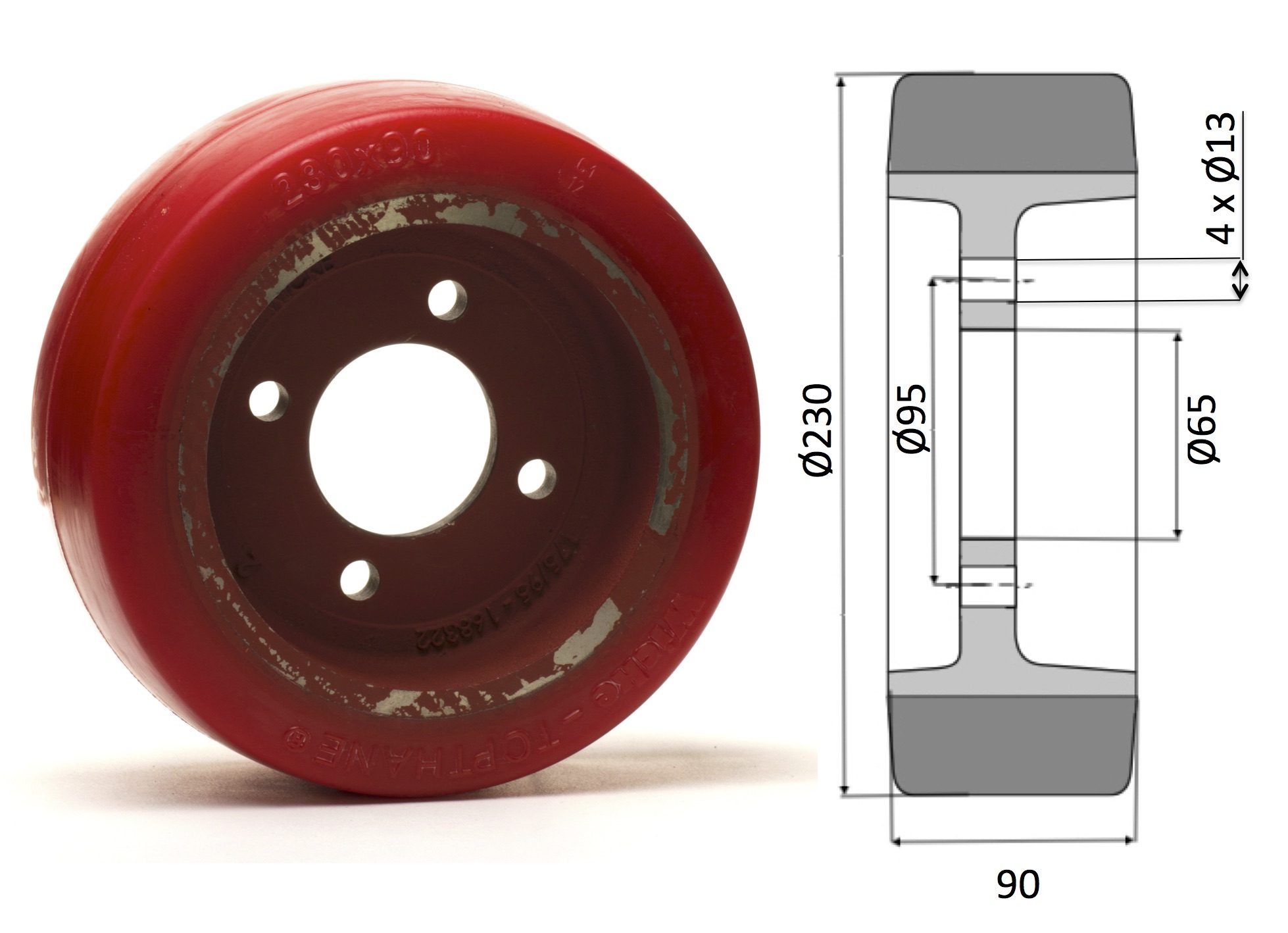 Roue motrice 230 x 90 - 4 trous REDTHANE® ( Fenwick 0039902304 ...