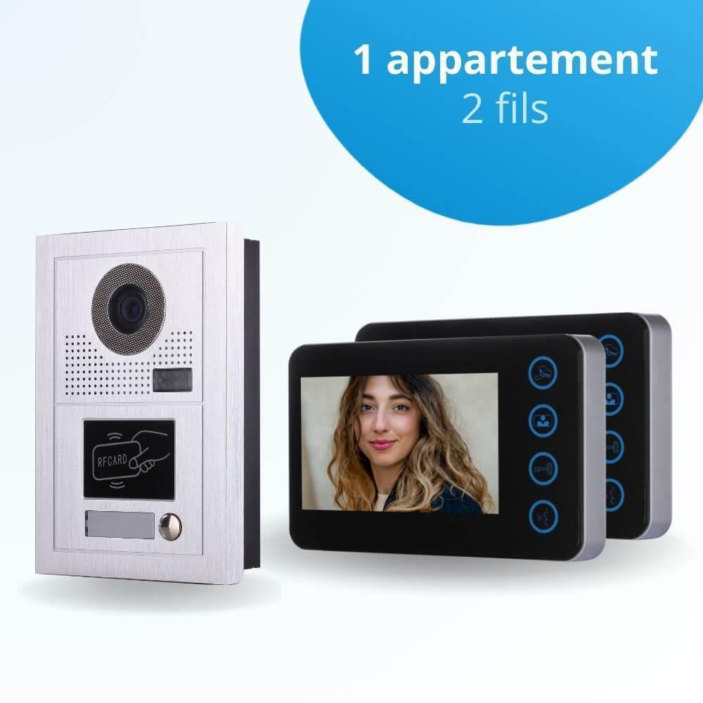 Portier interphone vidéo modern 2 fils - 1 appartement - 2 écrans noirs ...