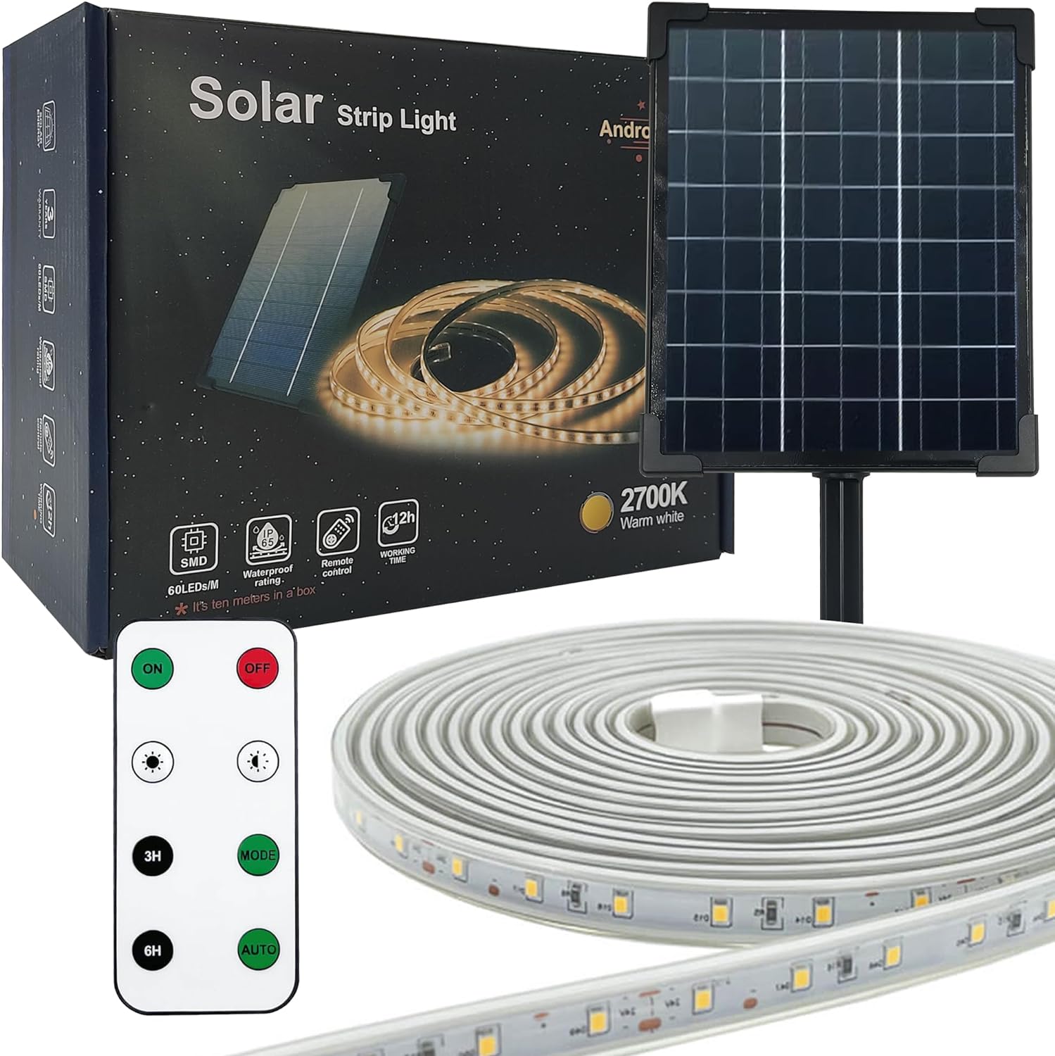 Tira de Luz Solar Exterior Regulable 10M, 4000mAH 3.2V, Impermeable ...