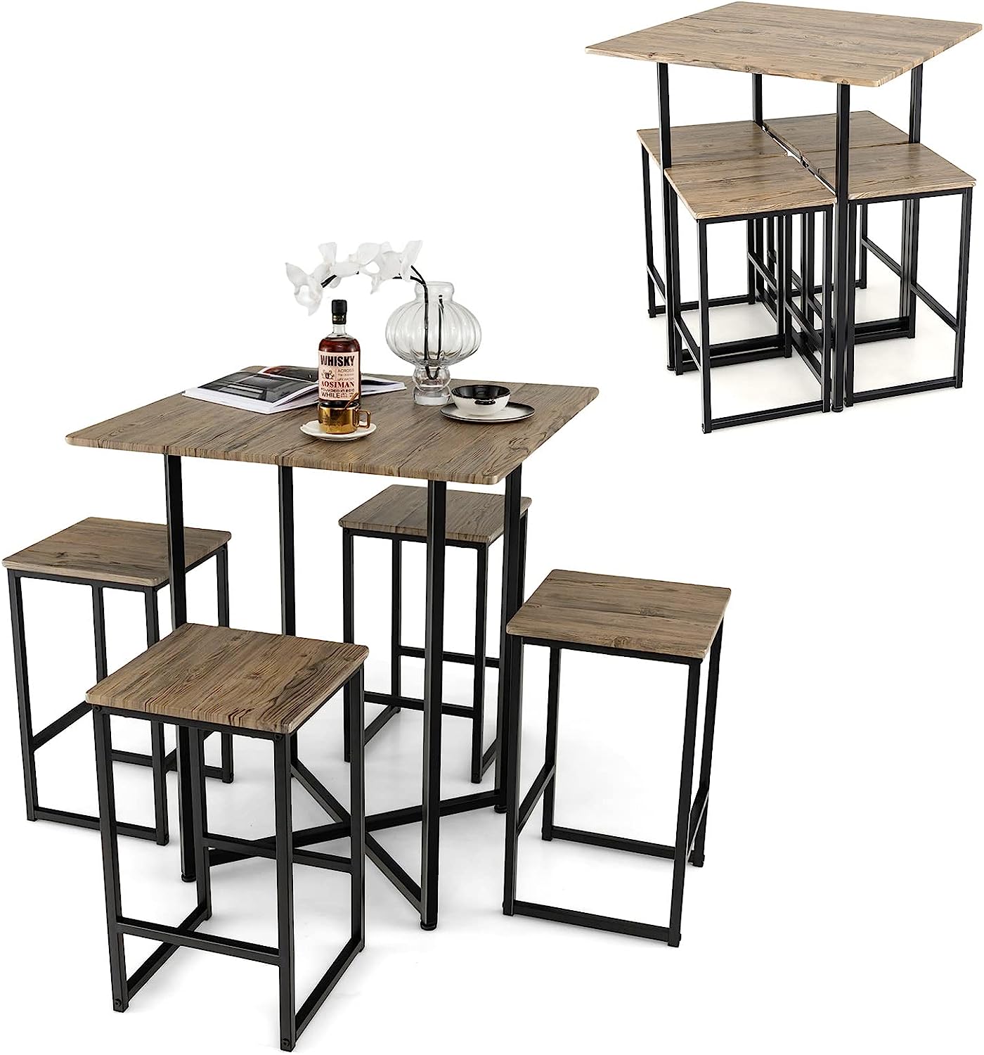 COSTWAY Set 5 Pezzi Mobili da Pranzo, 1 Tavolo da Cucina e 4 Sgabelli ...