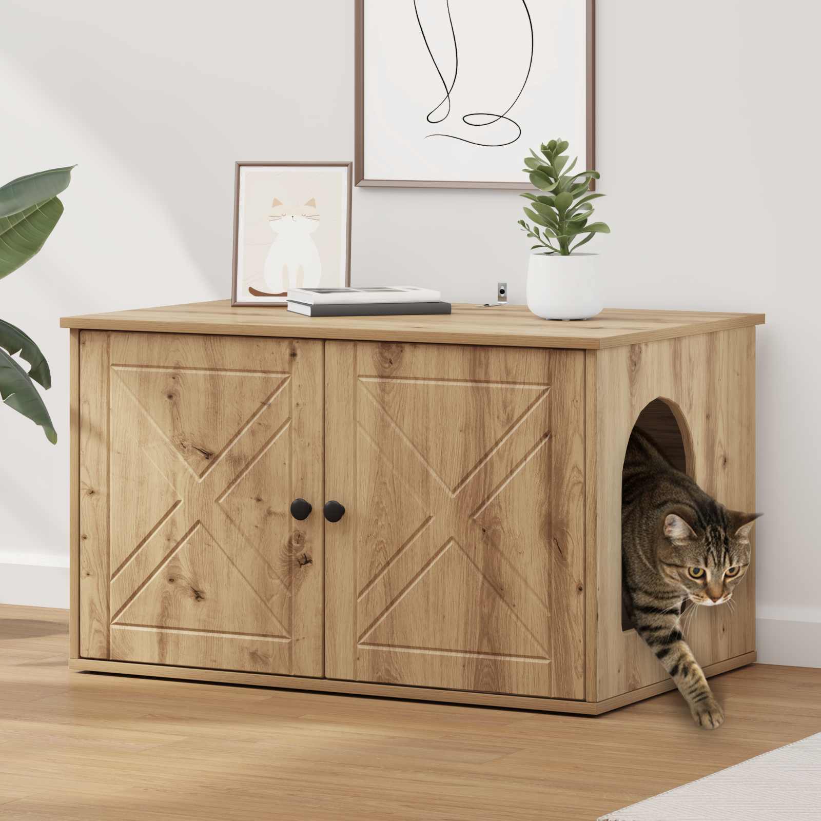 Maison pour chat Chêne artisan 85 x 55 x 50 cm | Leroy Merlin