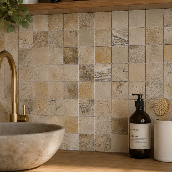 Carrelage sol/mur en travertin Scabas - 10 x 10 x 1 cm - Vendu au m² ...