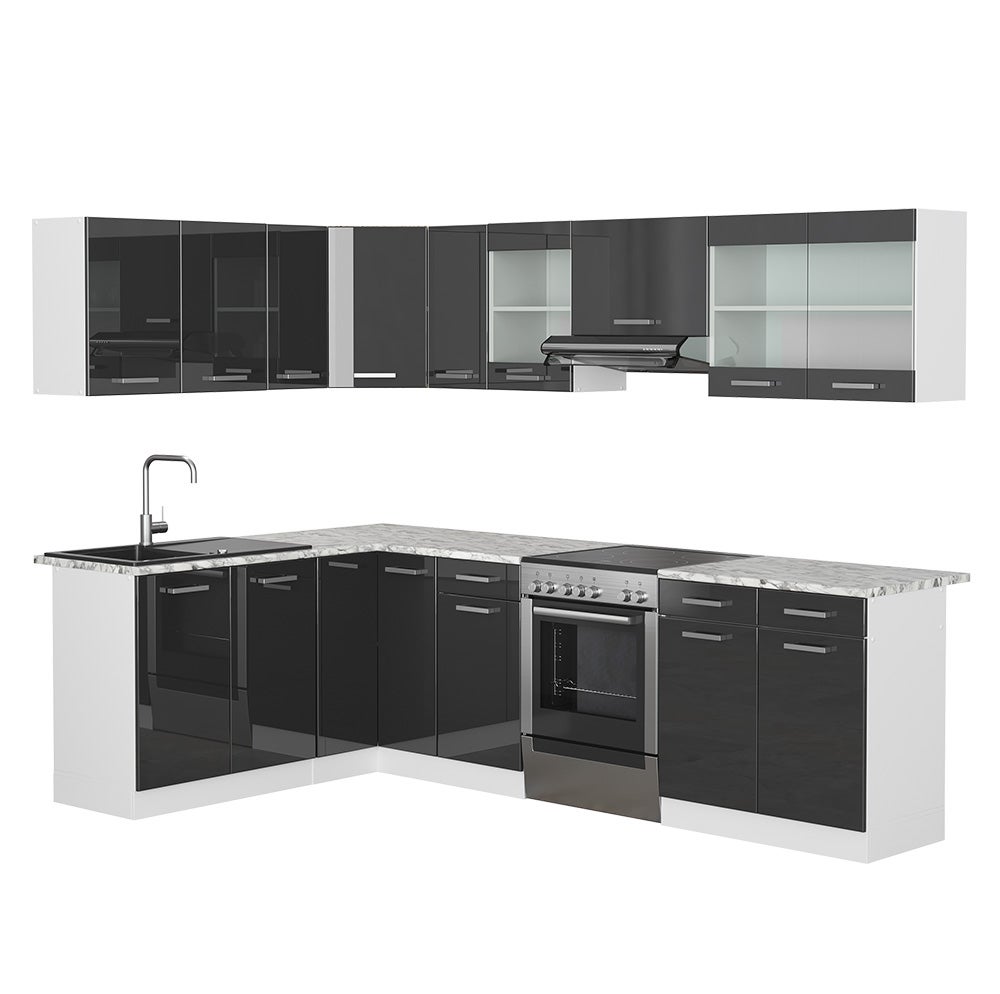 Vicco Cocina esquinera Rick, Antracita brillo intenso/blanco, 270 x 60 ...