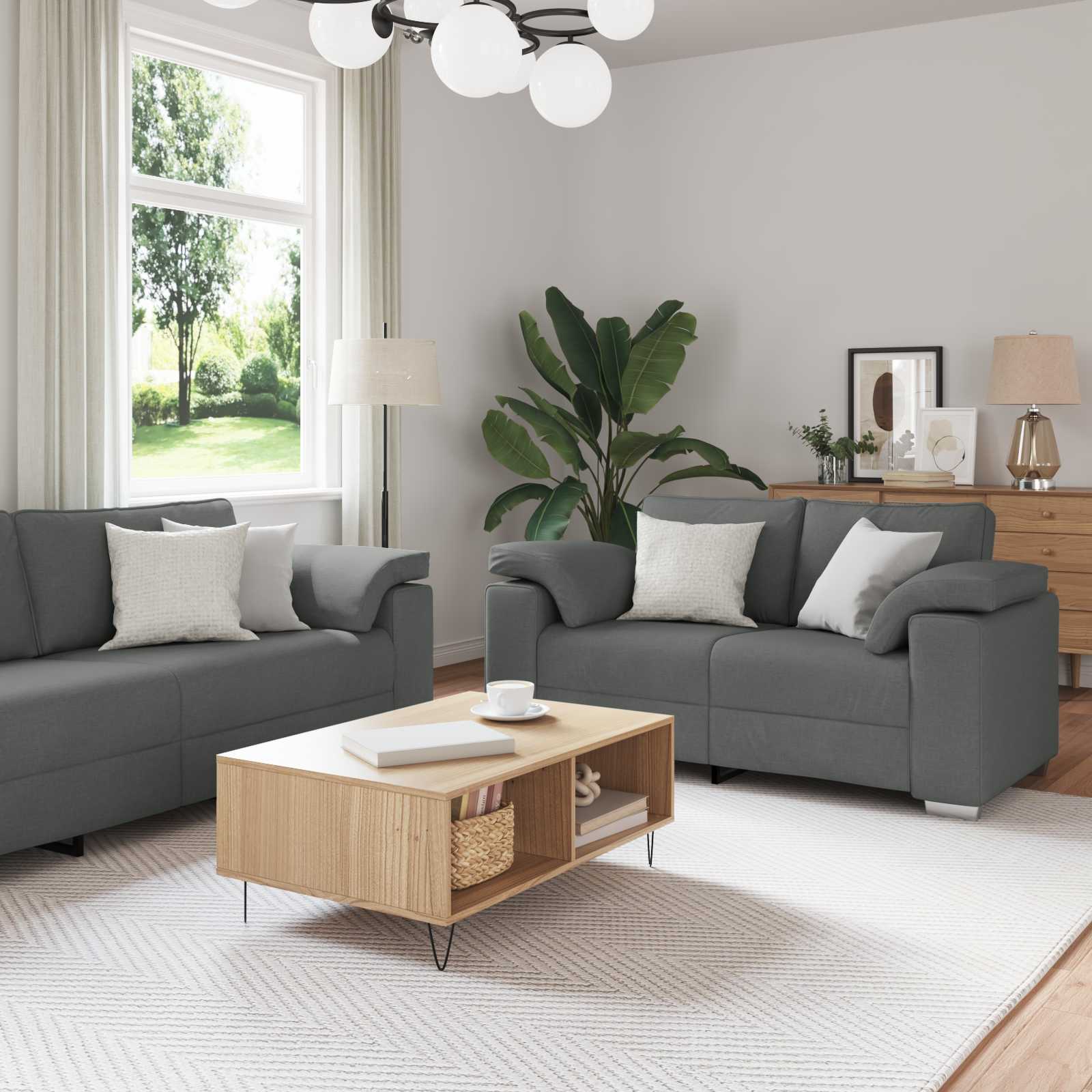 Sofá 3 pcs Gris oscuro 219 x 80 x 82 cm Tejido mezcla de lino | Leroy ...