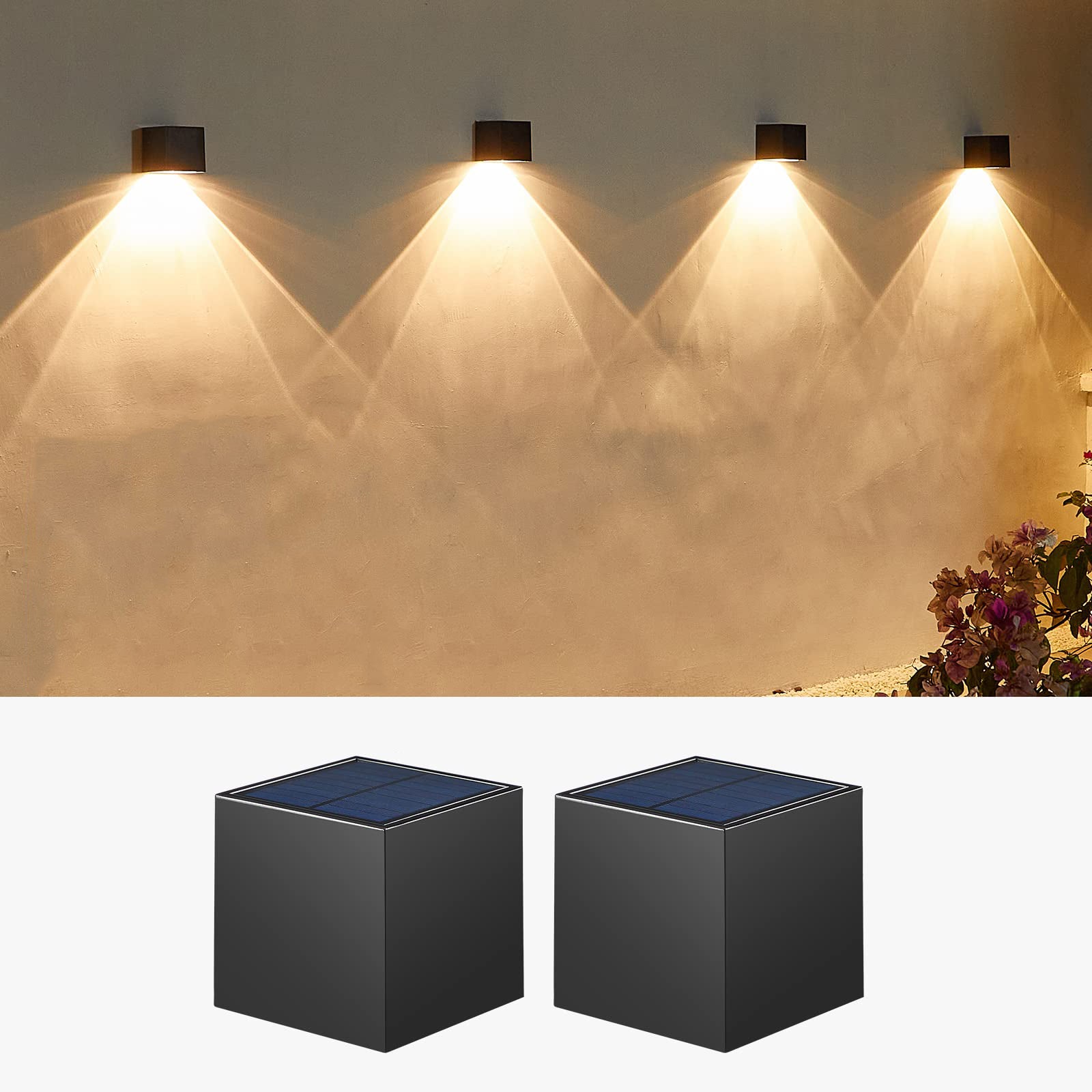 Appliques murales solaires d'extérieur, 2 pièces, lumières de clôture ...