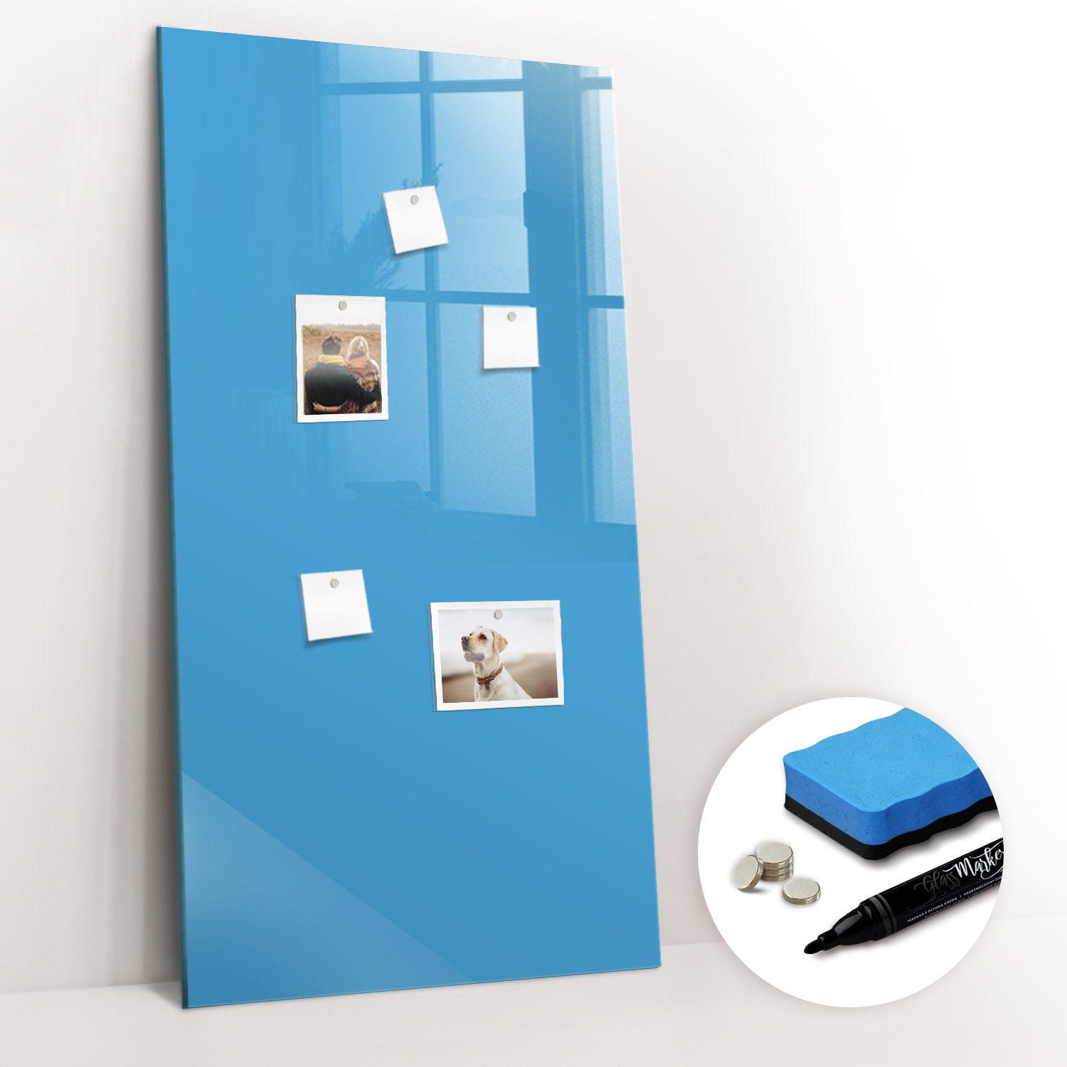 Pizarra magnética de pared, Tulup - 60x120 cm - Color azul claro, 5 ...