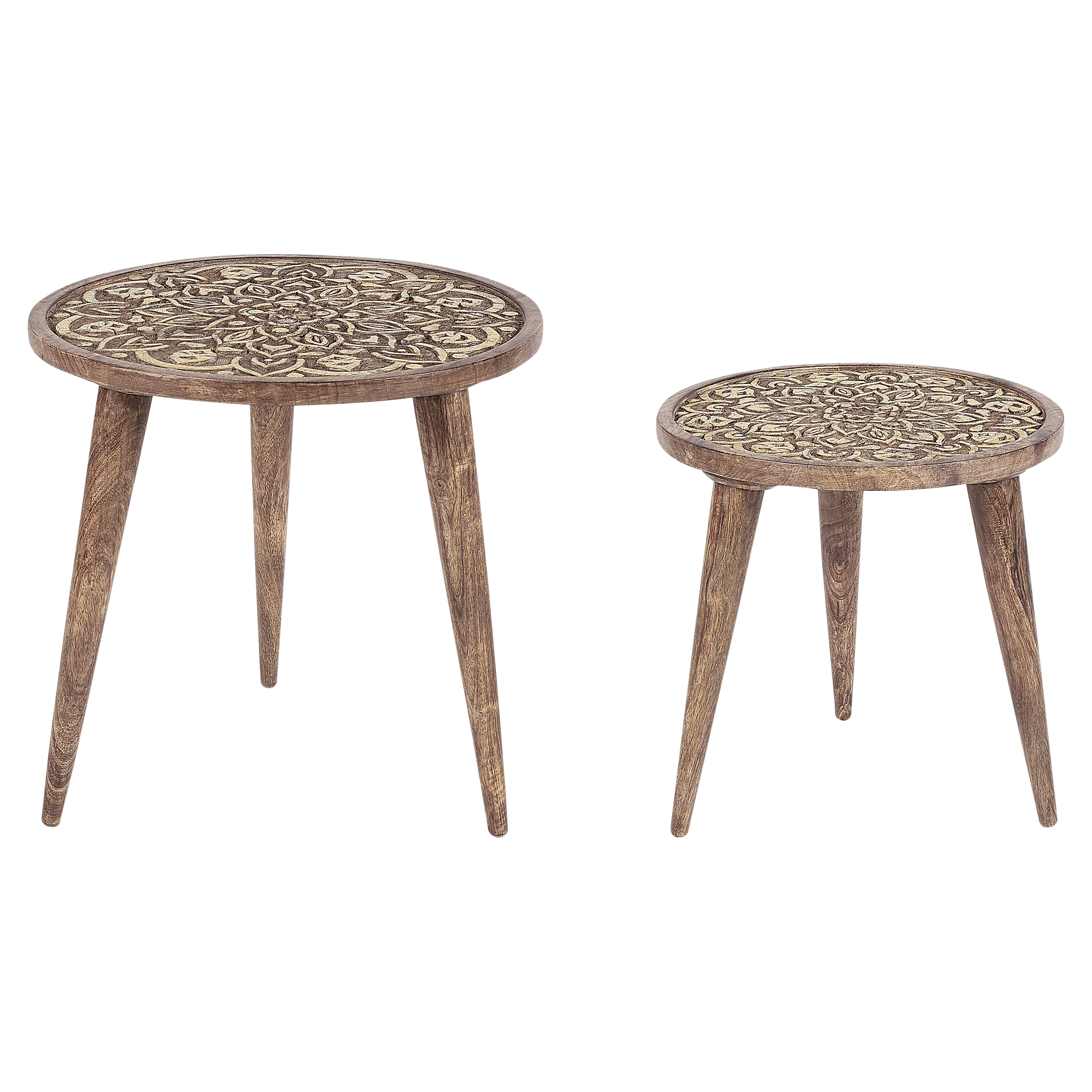 Lot de 2 tables d\'appoint RANJA Bois de manguier Marron foncé | Leroy ...