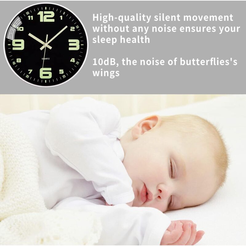 Reloj de Pared Luminoso Silencioso con Tic Tac de Cuarzo Moderno Gran ...