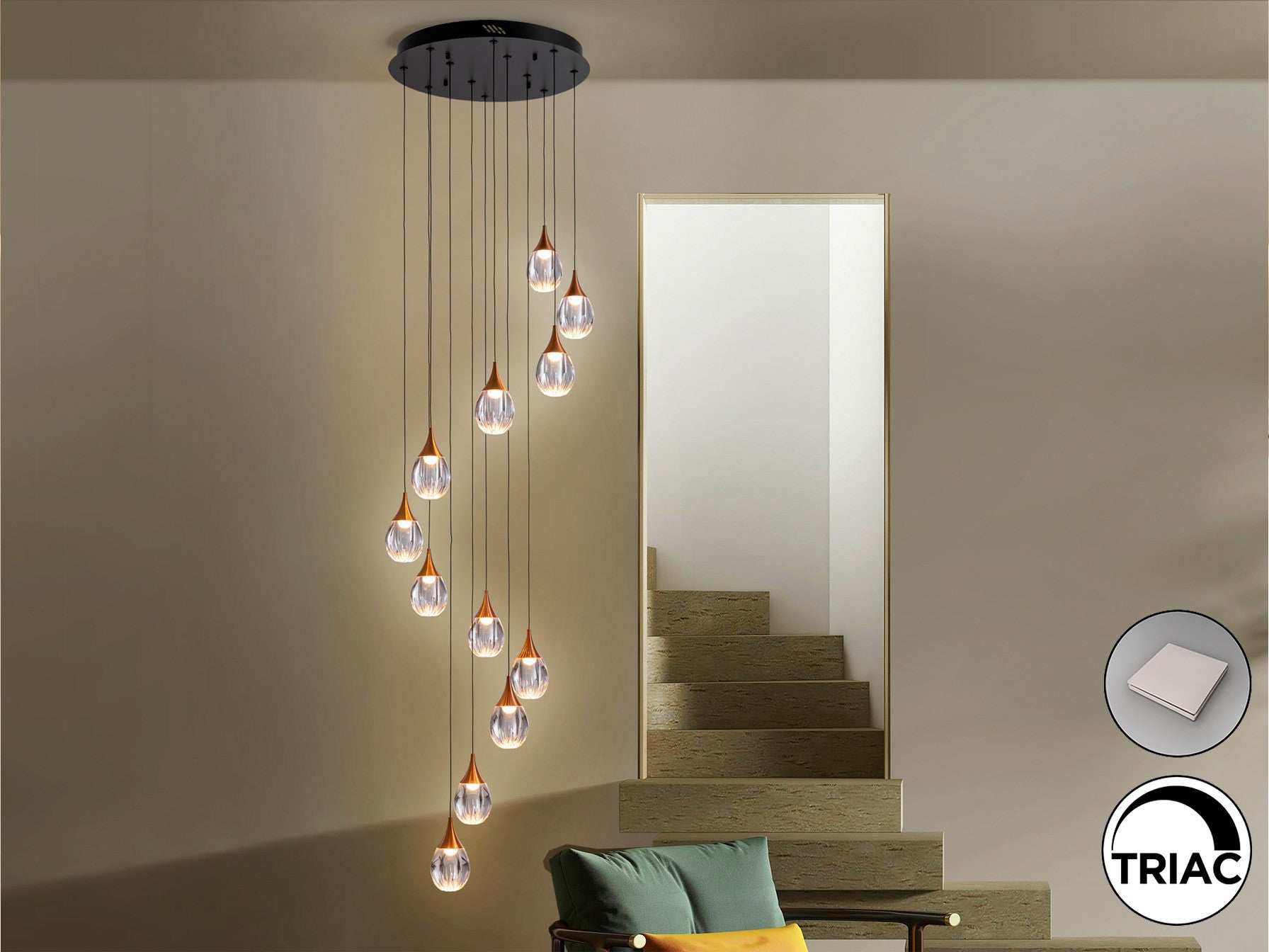 Corina Lámpara colgante de techo Cluster de 12 luces, color negro y ...