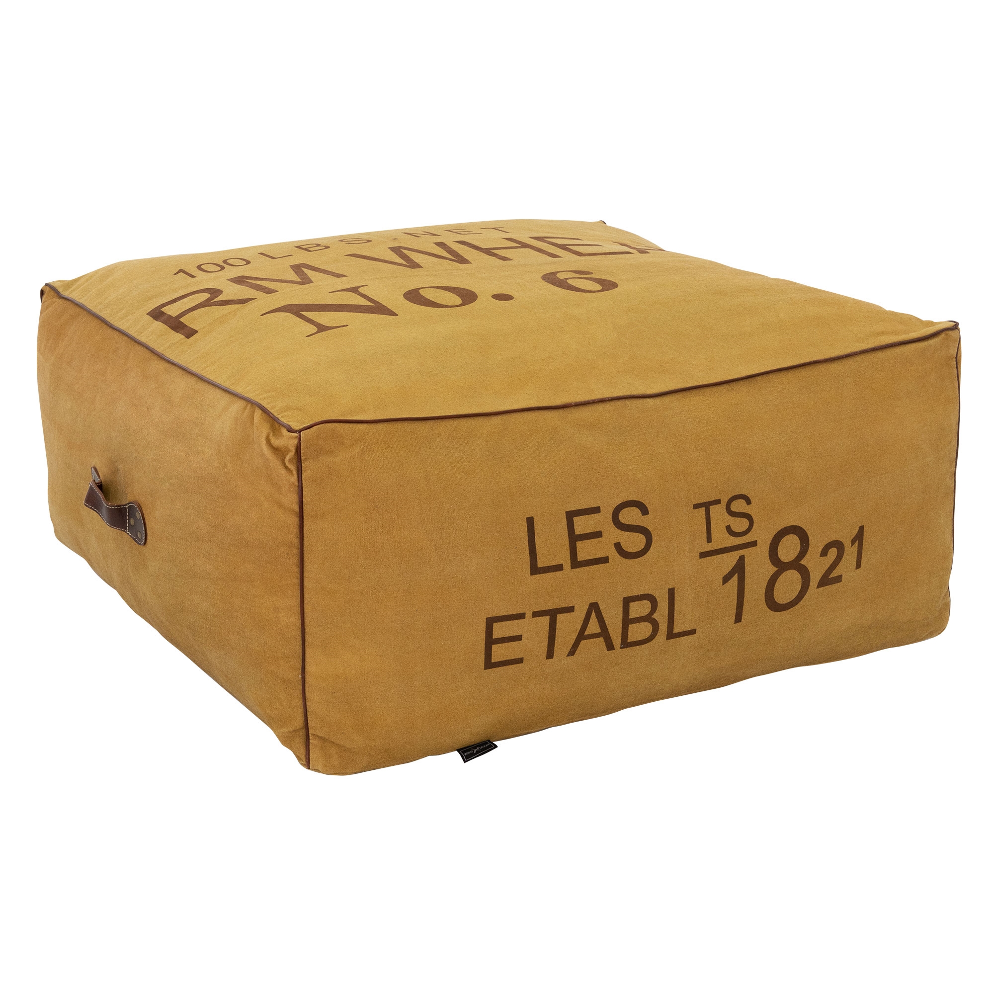 Pouf XXL 90x40x90 cm carré ocre lin rembourrage coton avec poignée ...