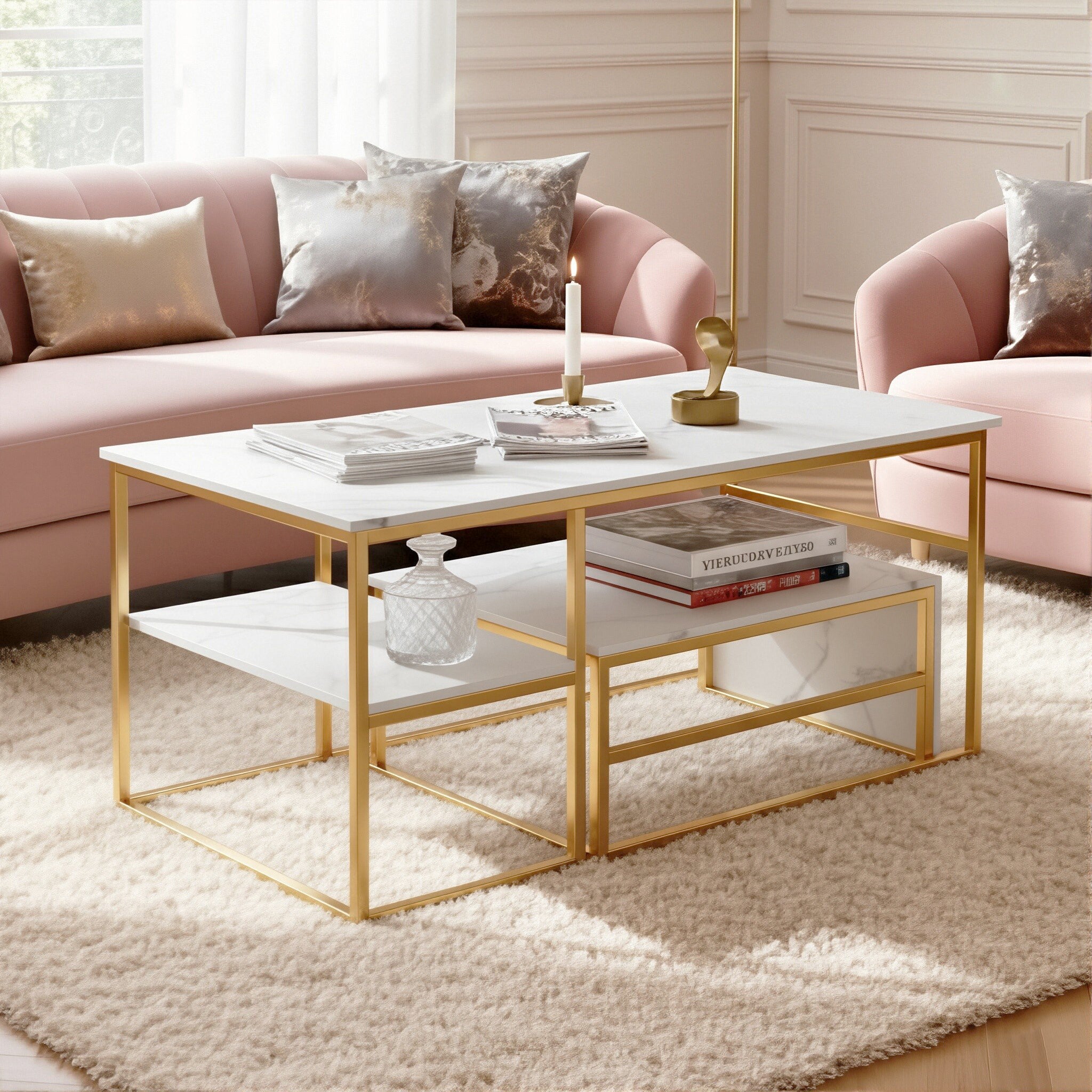 Table Basse Gigogne Rectangulaire (Lot de 2) - 105x52cm, Modulable en ...