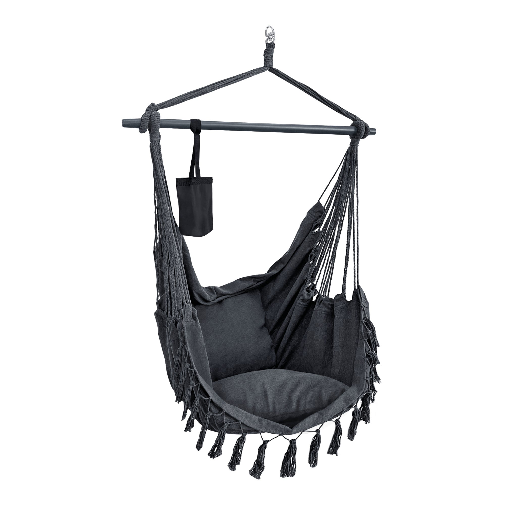 Siège suspendu Aranga à franges avec 2 coussins et porte-boisson gris ...