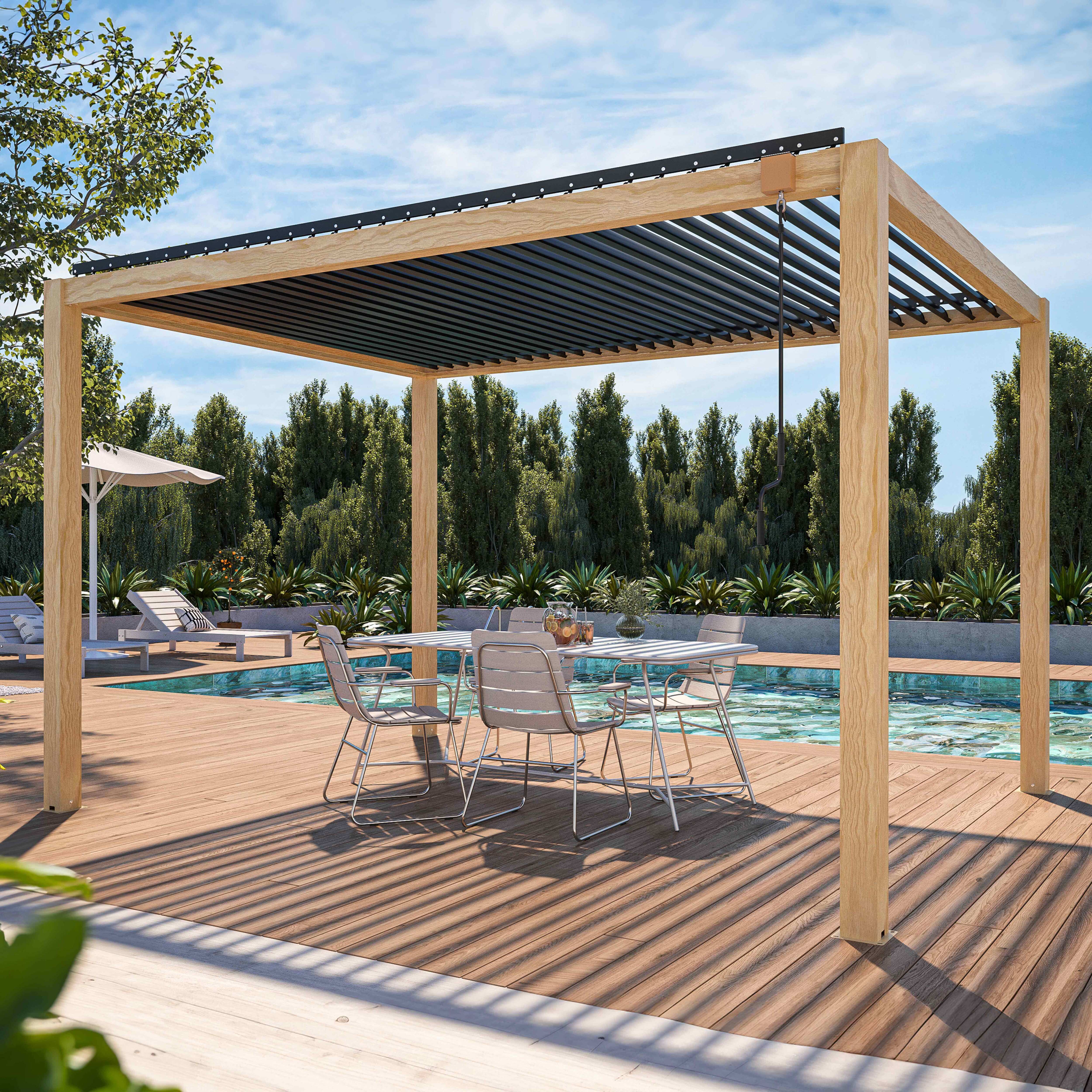 Pergola bioclimatique autoportée 3 x 4 m en aluminium effet bois Corato ...