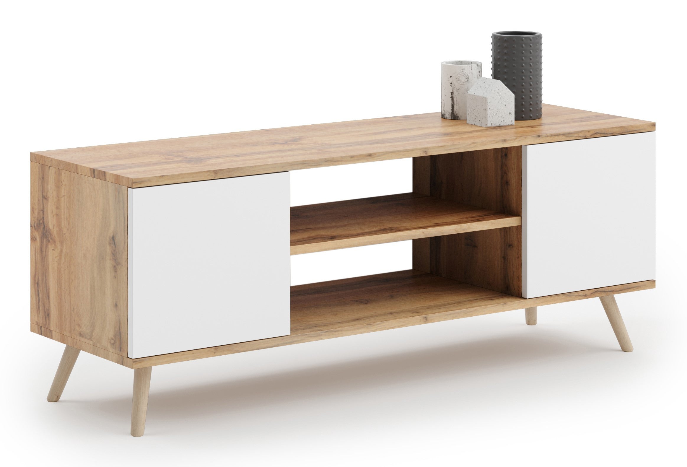 Meuble TV style scandinave FLINT TV - Chêne foncé - Blanc | Leroy Merlin
