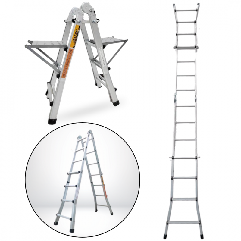 Scala pieghevole e telescopica in alluminio 4x4 gradini 3,88m + 2 ...
