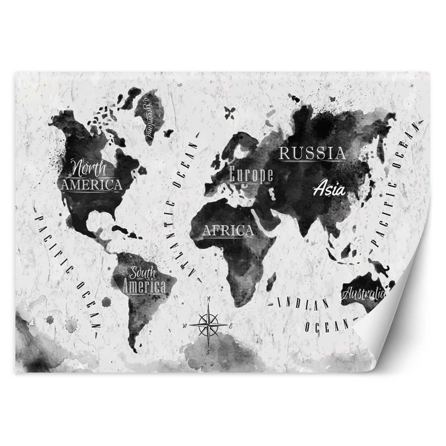 Papier peint mural, Carte du monde aquarelle monochrome - 368x254 ...