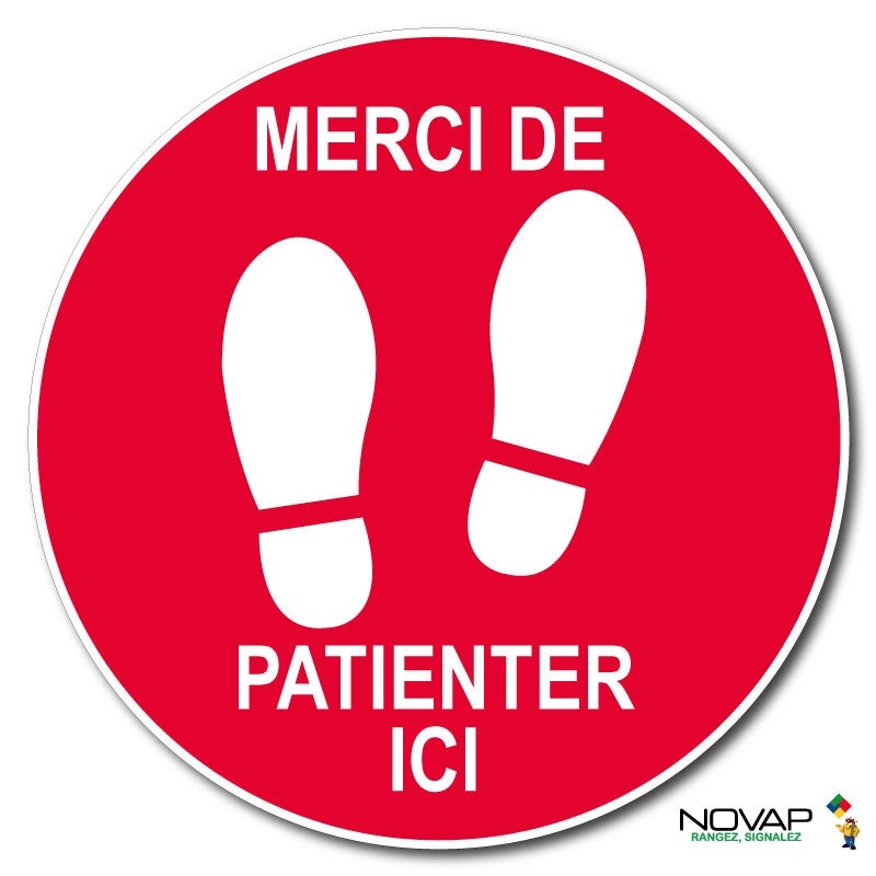 Panneau Merci de patienter ici - pas - Rouge - spécial sol - Ø 450 mm ...
