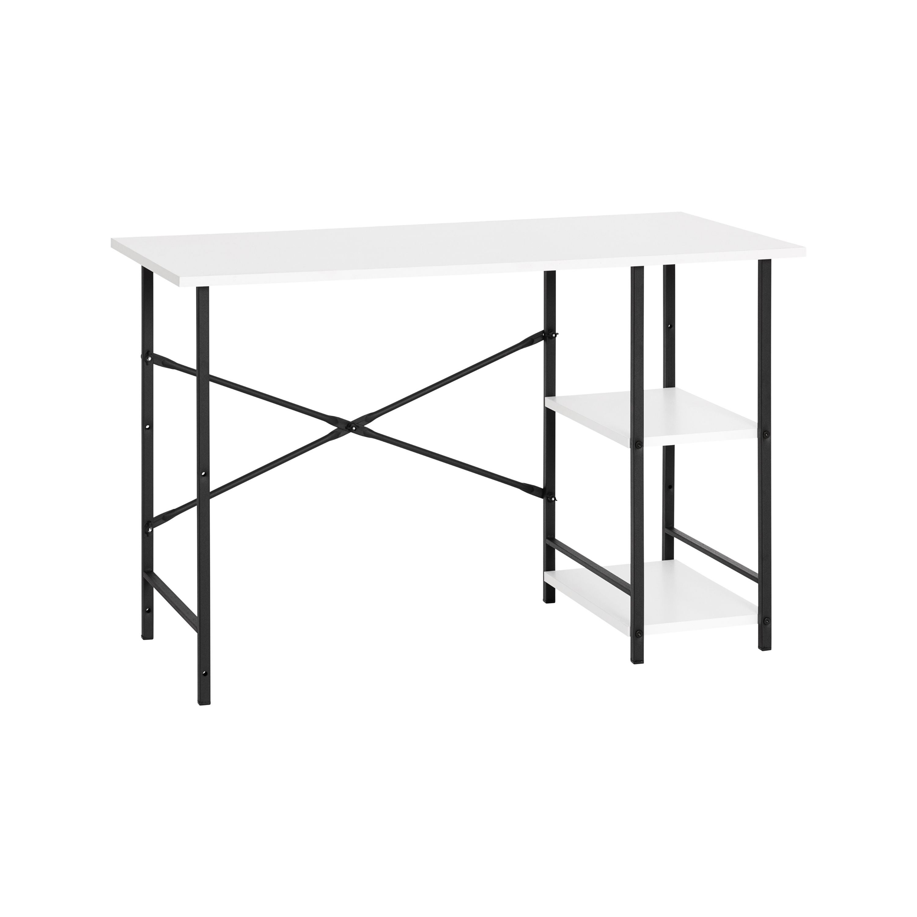 Scrivania Legno Metallo, Scrivania per Computer con 2 Ripiani, Bianco e ...