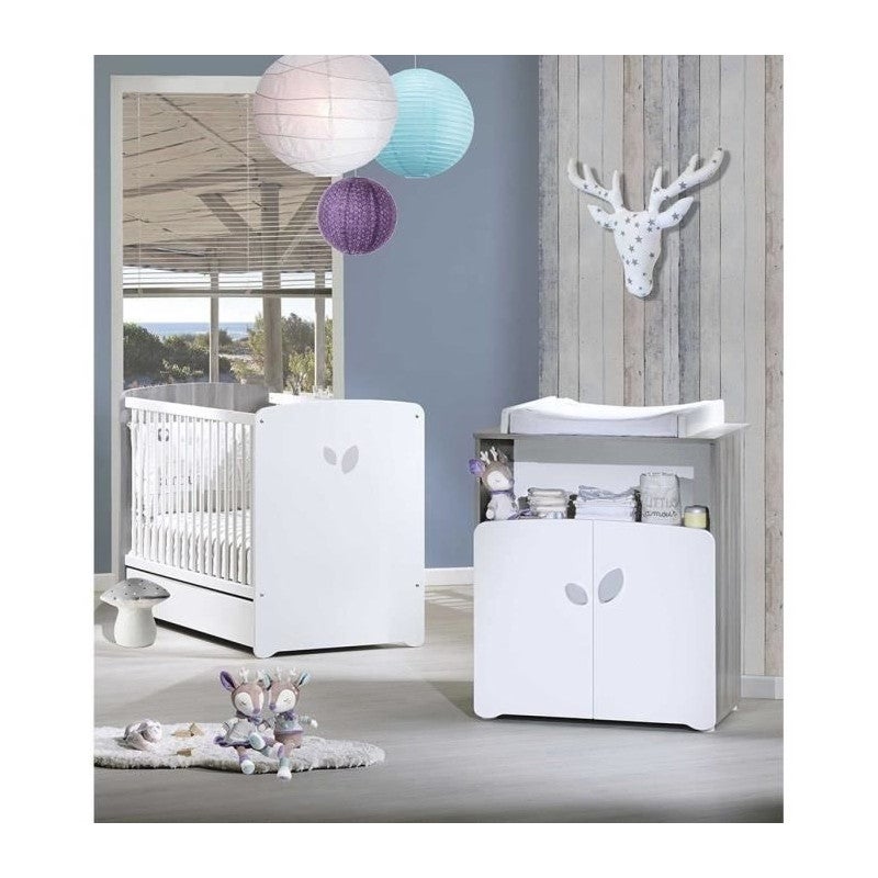 Chambre bébé duo Leaf: lit 120x60, commode a langer - Babyprice - Blanc ...