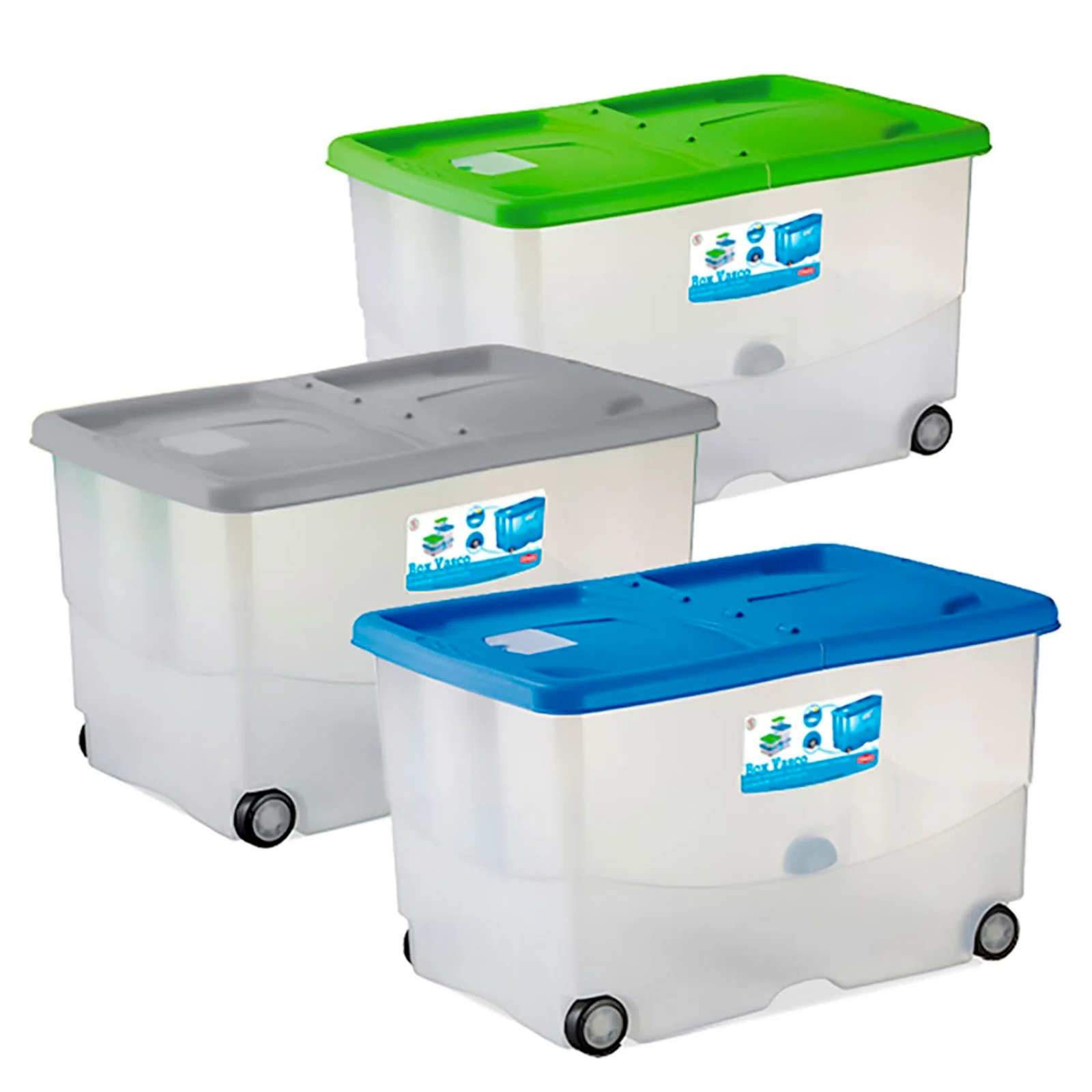 Contenitore multiuso in pvc con ruote e coperchio doppia apertura ...