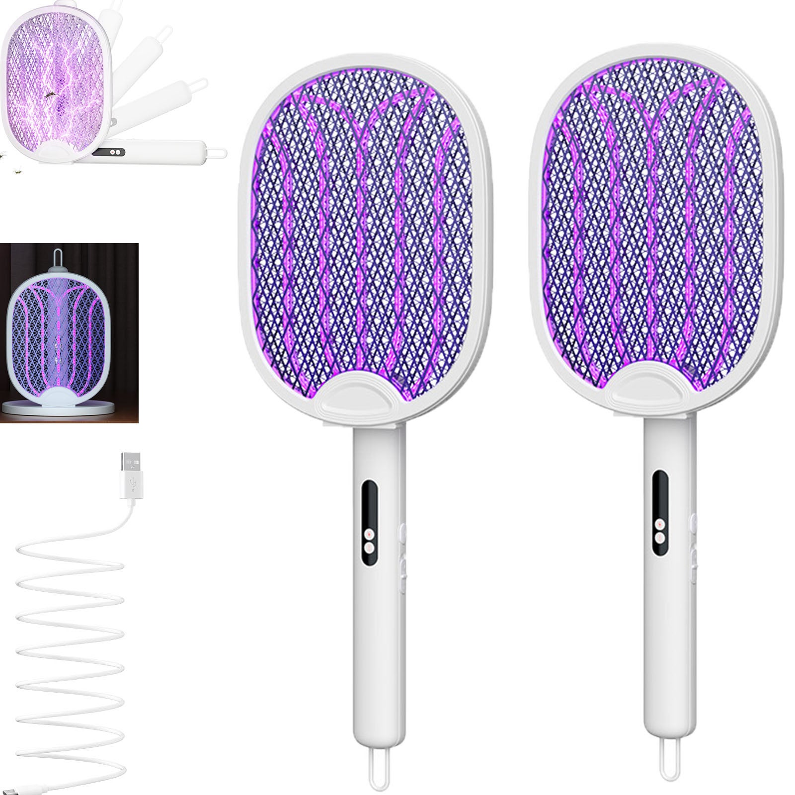 Matamoscas eléctrico plegable de 2 piezas, recargable, 3000 W, para ...