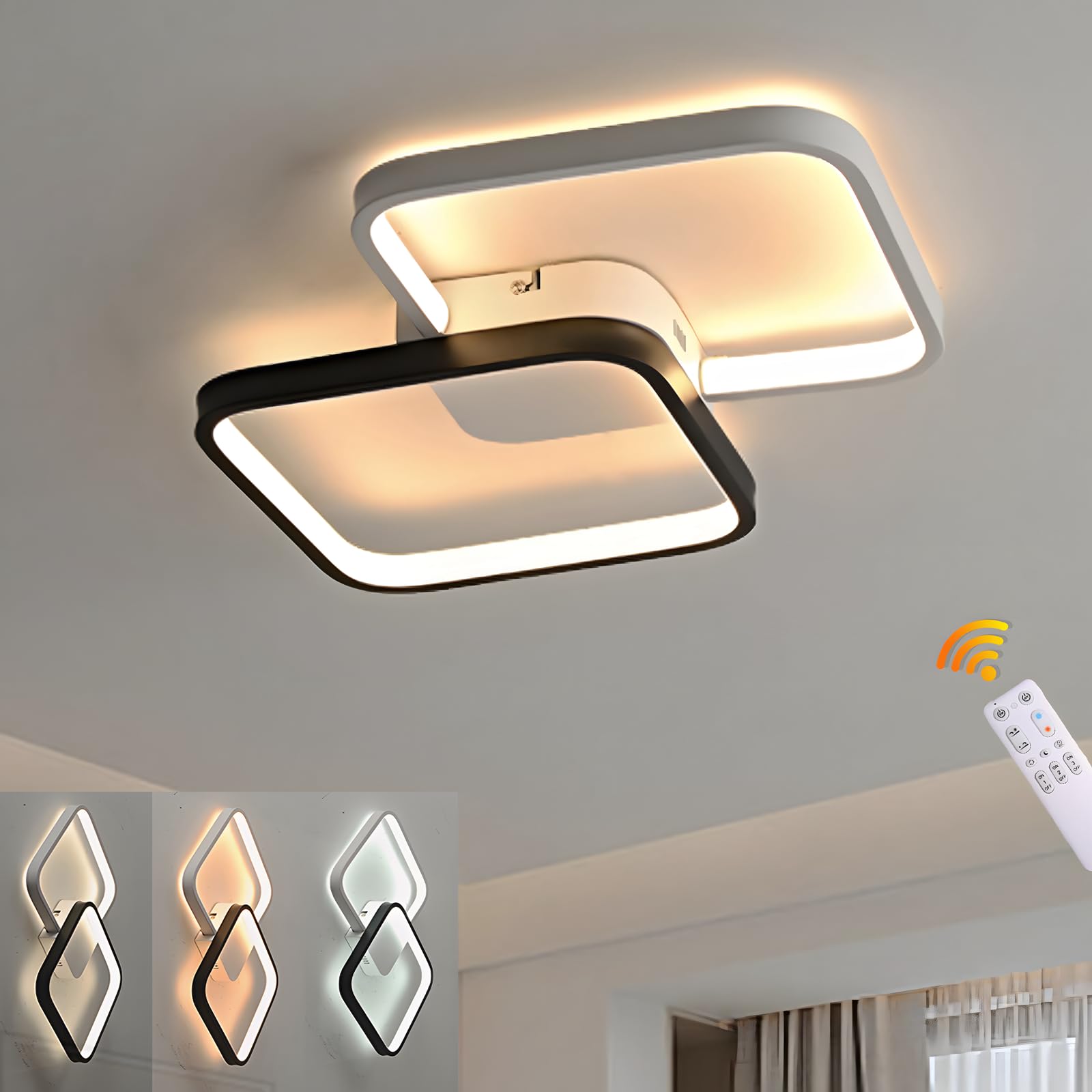 Plafonnier LED, gradation continue 3000-6000K, avec télécommande, plafonnier en acrylique ...