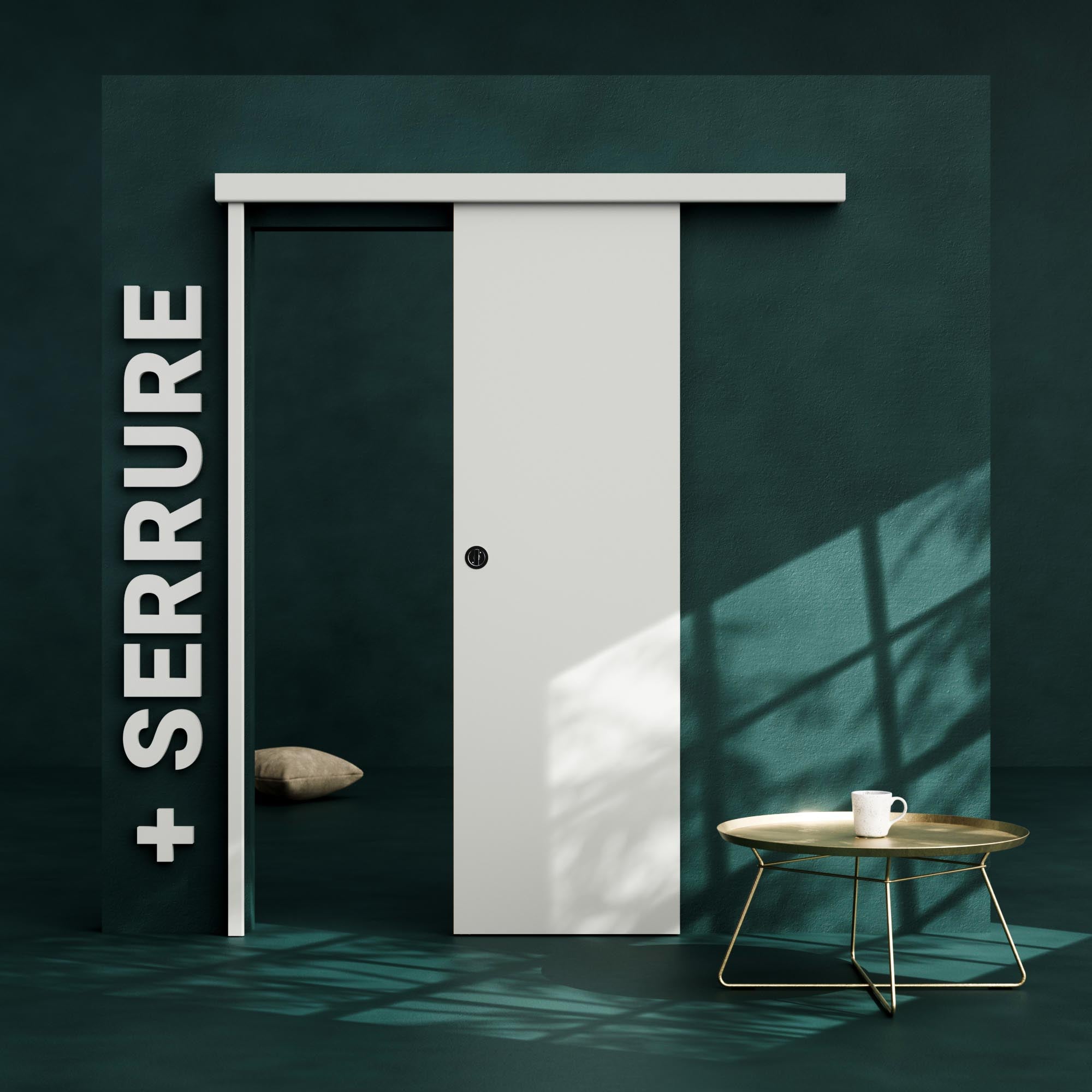 Porte Coulissante avec Rail + Serrure - Prépeinte Plane 63 cm | Leroy ...