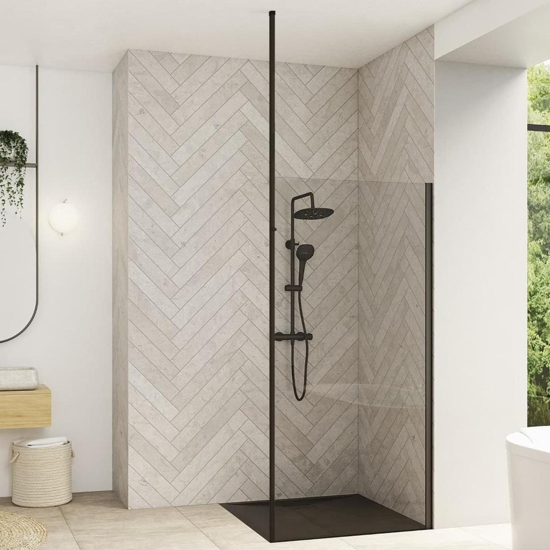 Paroi de douche fixe SMART Design solo L 90 cm H 1,98m noir verre ...