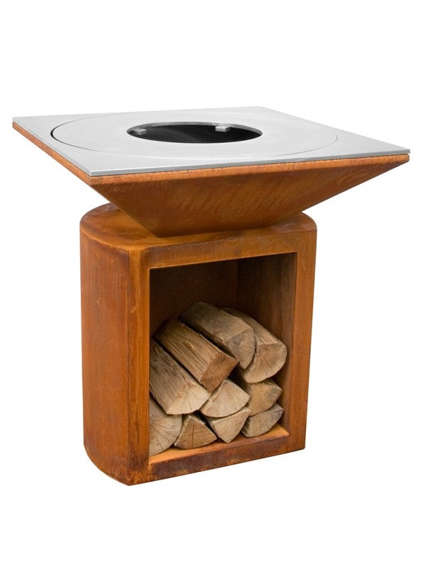 Fogata de jardín, barbacoa con parrilla y patas de acero - G2 Corten ...
