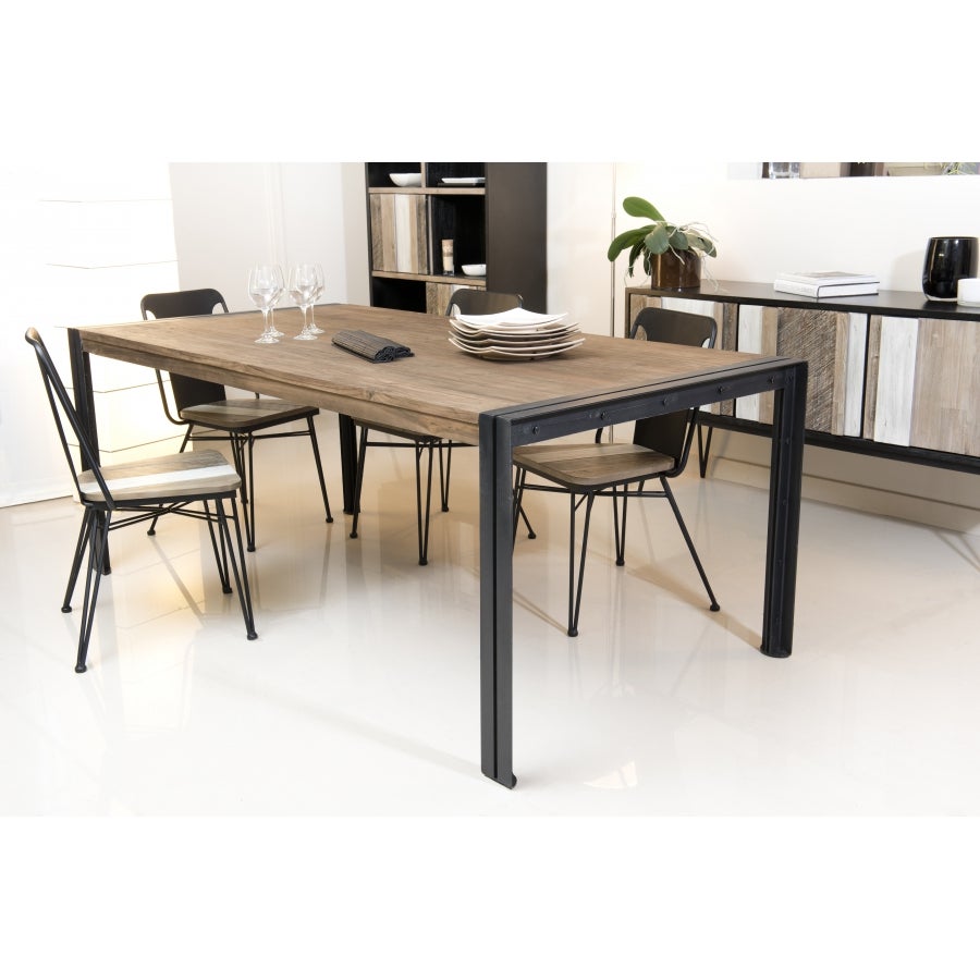 ALIDA - Table à manger rectangulaire 200x100 cm plateau teck recyclé ...