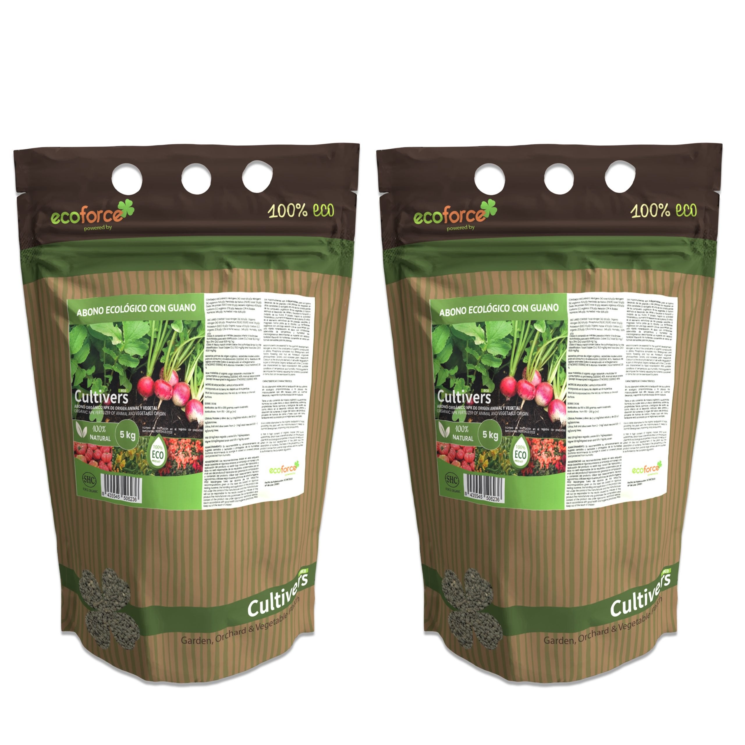 CULTIVERS Abono con Guano Pellets Ecológico 2x5 kg. Fertilizante ...