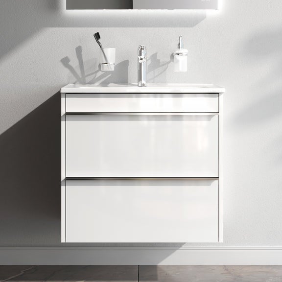 Meuble simple vasque 65 cm Hit AM.PM, 2 tiroirs, Blanc Brillant | Leroy ...
